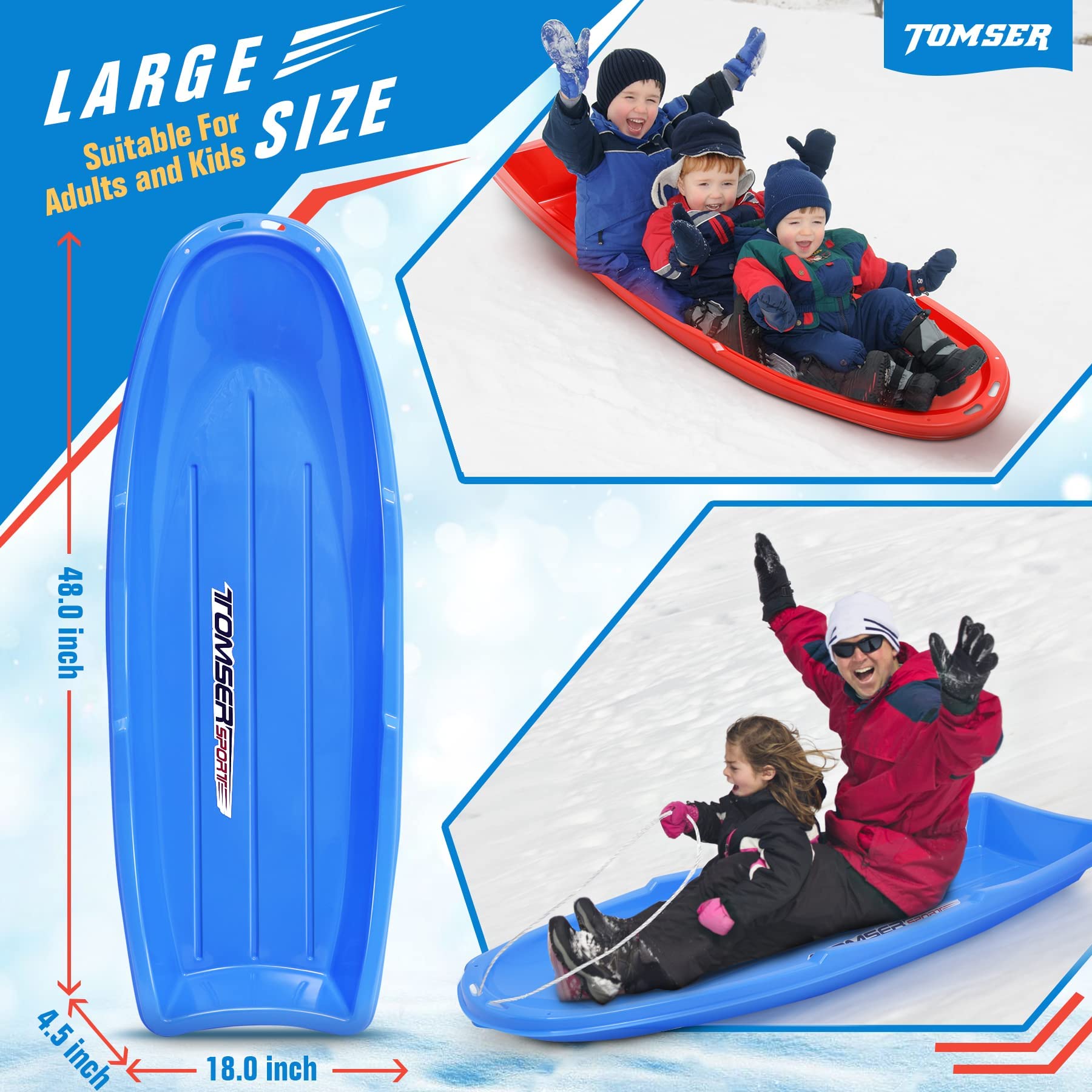Plastic Snow Sled With Handle Snow Sled For Kids & Adults – Durable ...