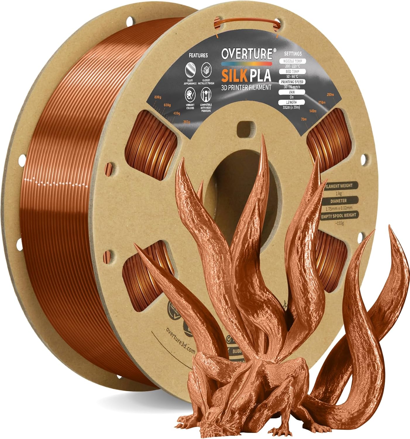 OVERTURE Silk Filament PLA 1.75mm Clog-Free Shiny 3D Printer Filament ...