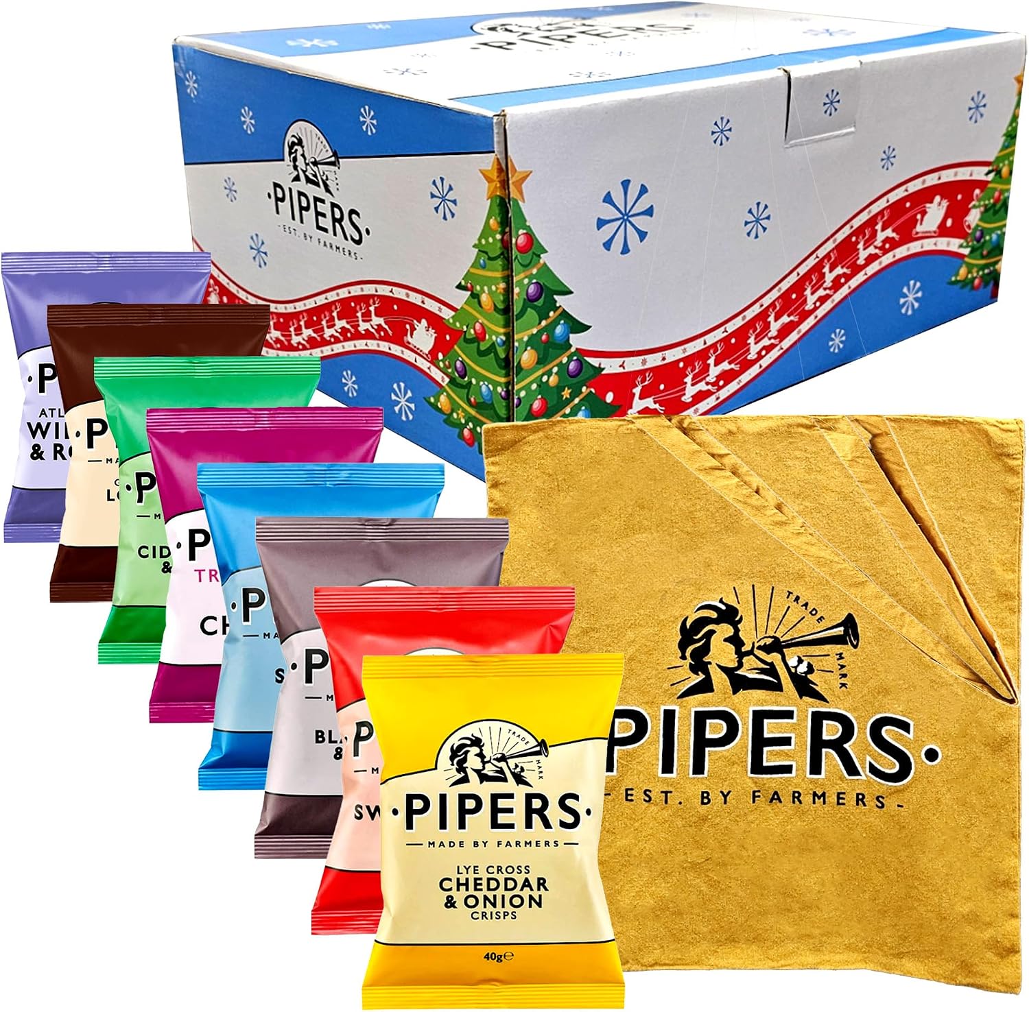 Pipers Crisps Festive Selection Box 8 Flavours with Tote Bag 8 x 40g ...
