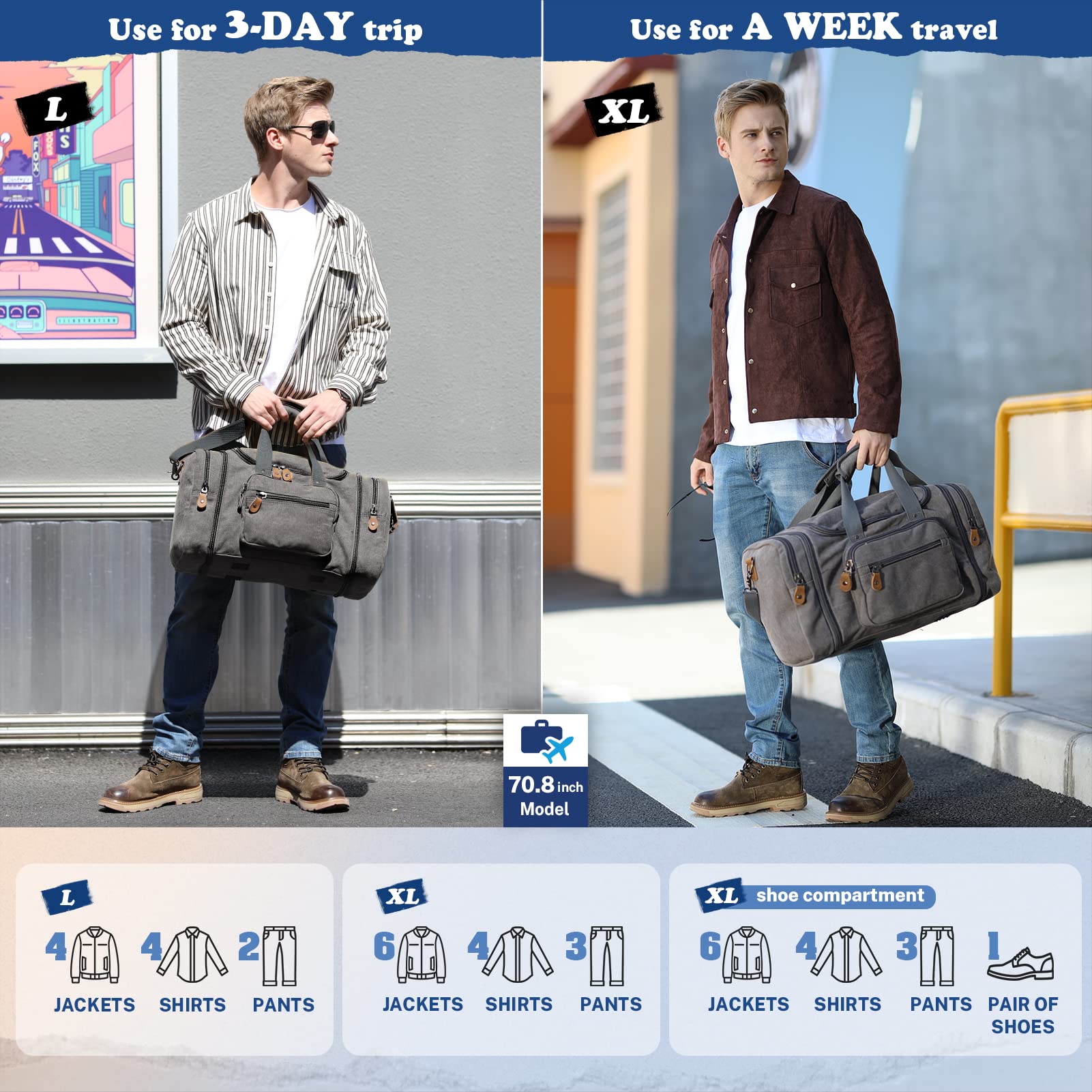 Snapklik.com : Gonex Canvas Duffle Bag For Travel 50L Expandable Duffel ...