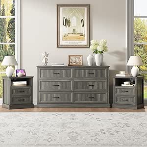 Amazon.com: CARPETNAL Farmhouse Dresser and Nightstand Sets for Bedroom ...