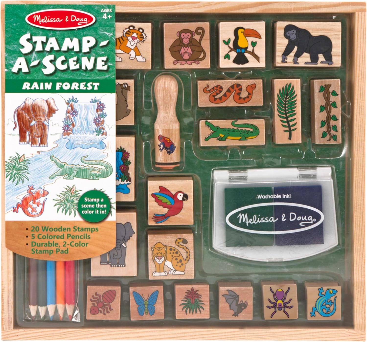Melissa & Doug Stamp-a-Scene Stamp Set: Rain Forest - 20 Wooden Stamps ...