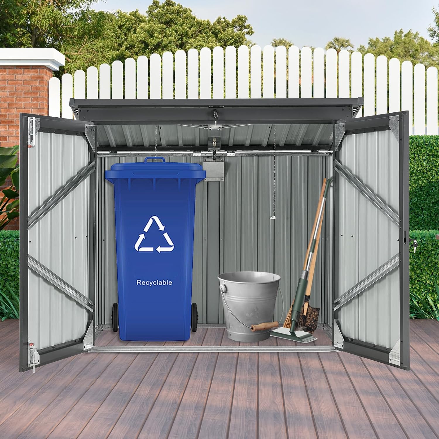 Garbage Bin Shed Stores 2 Trash Cans, Metal Outdoor Nepal | Ubuy
