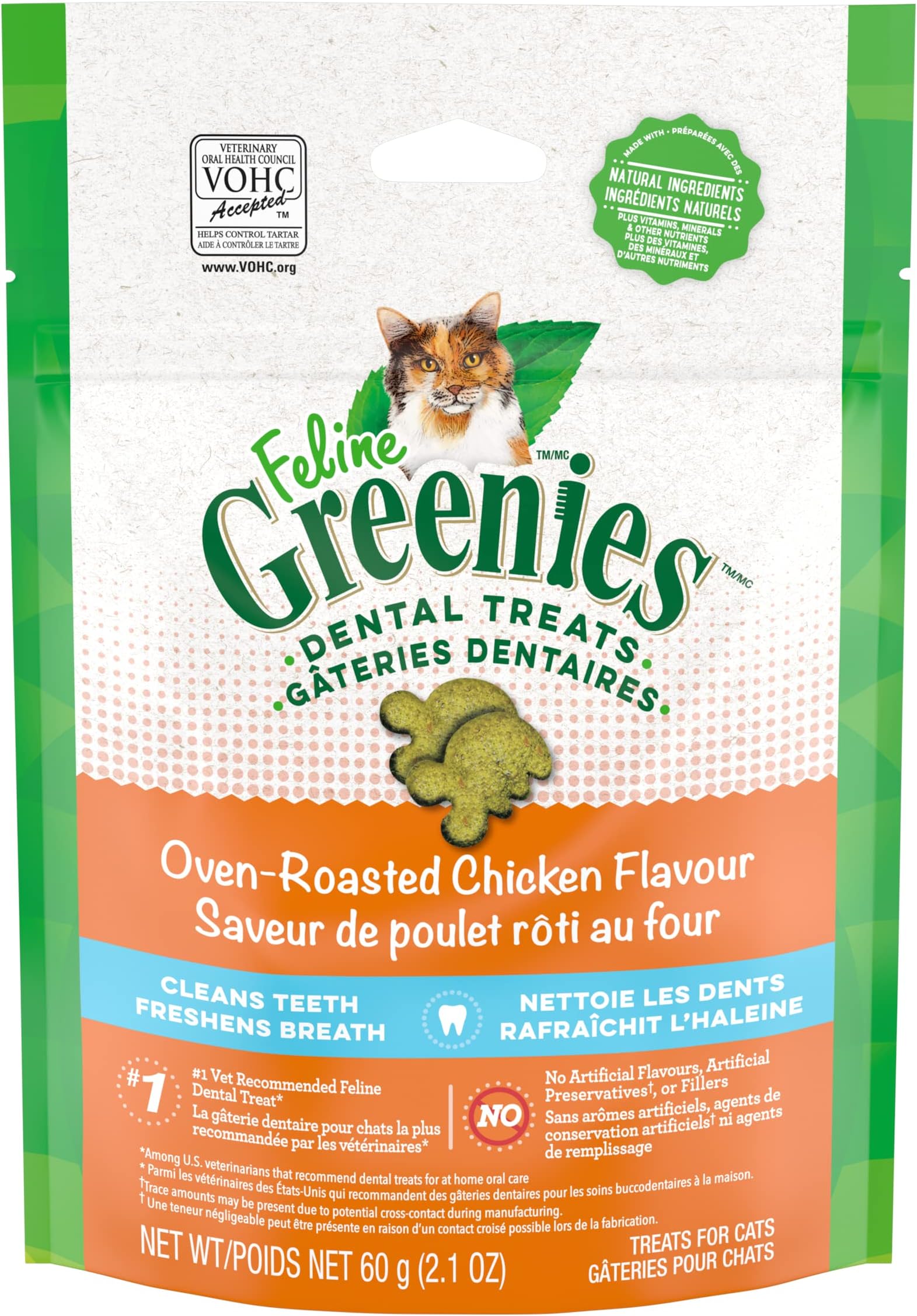 FELINE GREENIES Cat Treats Natural Dental Care, Oven Roasted Chicken ...