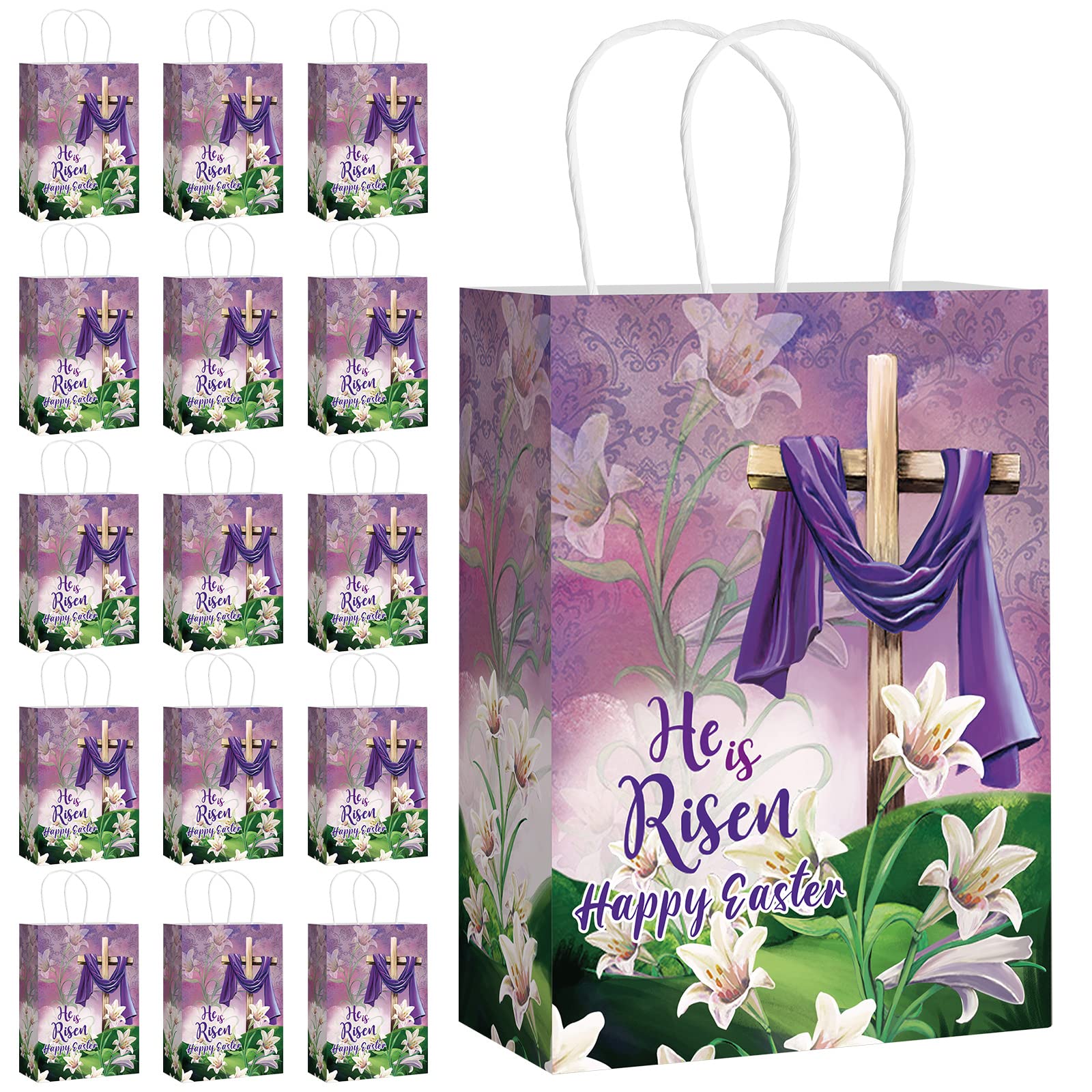 Amazon.com: 16 Pieces Easter Treat Bags Inspiring He Is Risen Sign ...