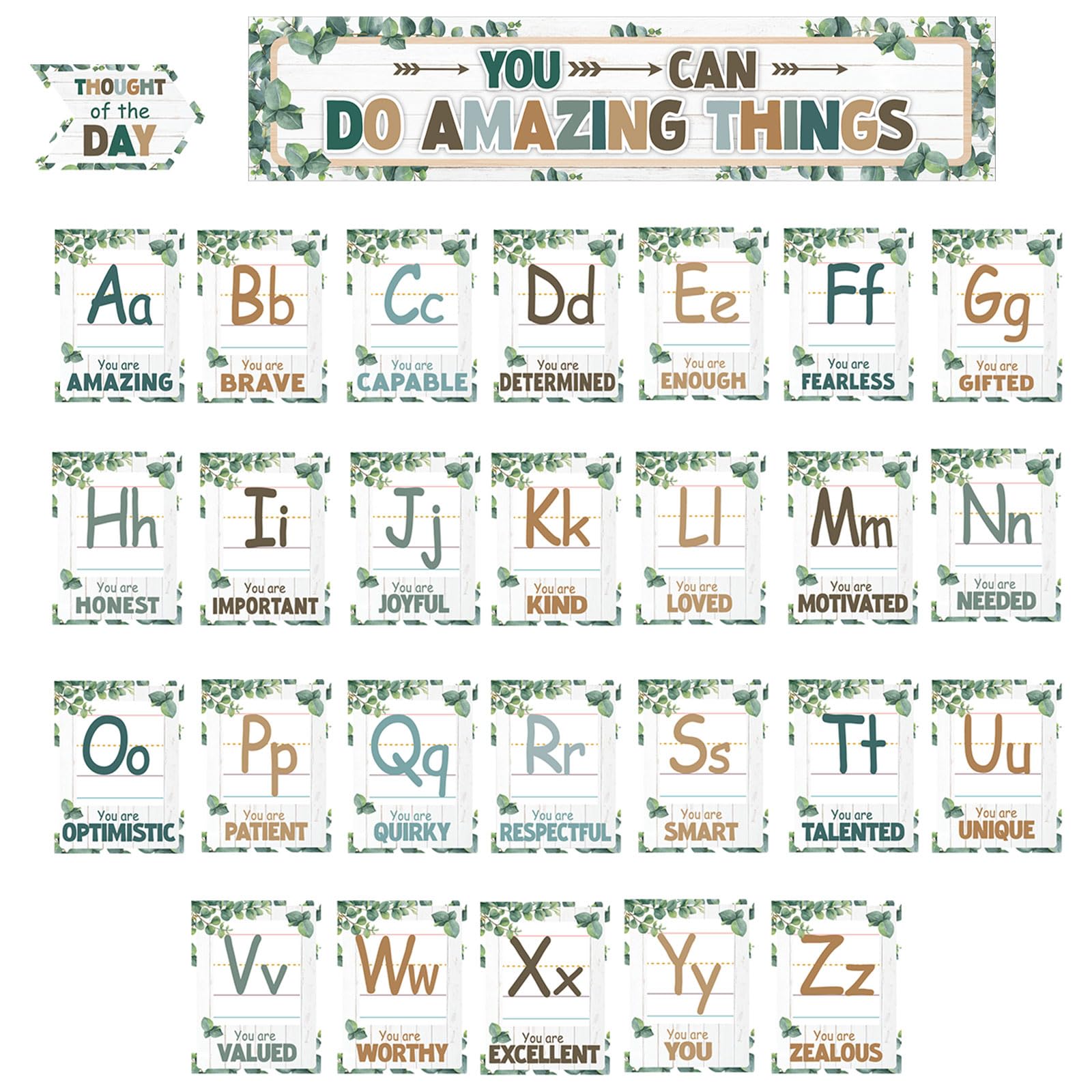 Buy gisgfim Greenery Eucalyptus Alphabet Affirmations Bulletin Board ...
