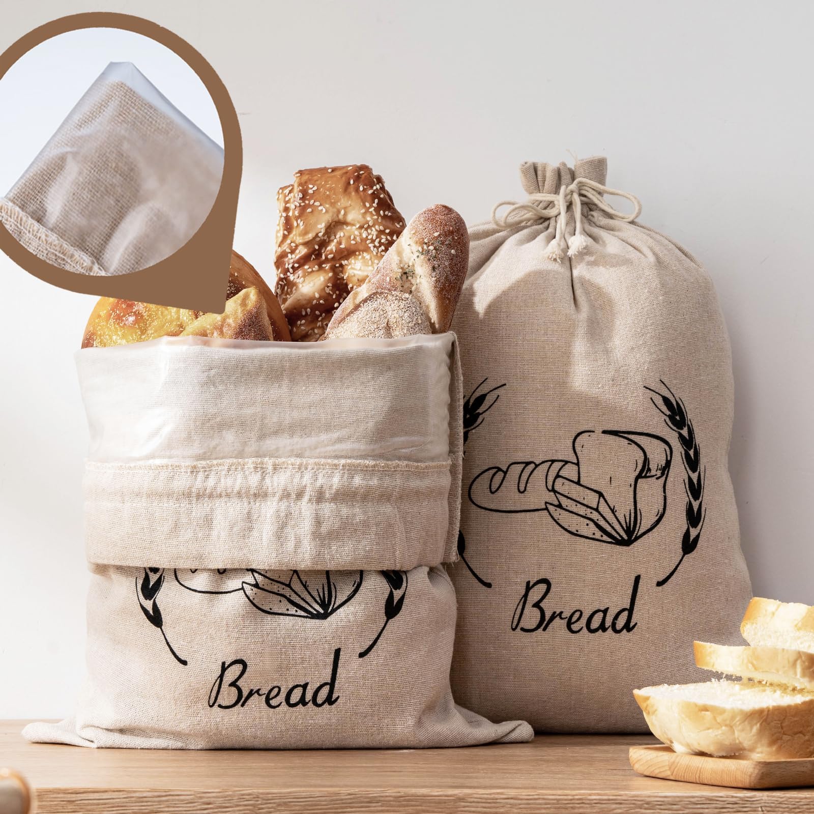 Amazon.com: Reusable Linen Loaf Bags - 100% Linen - Set of 2 - For ...