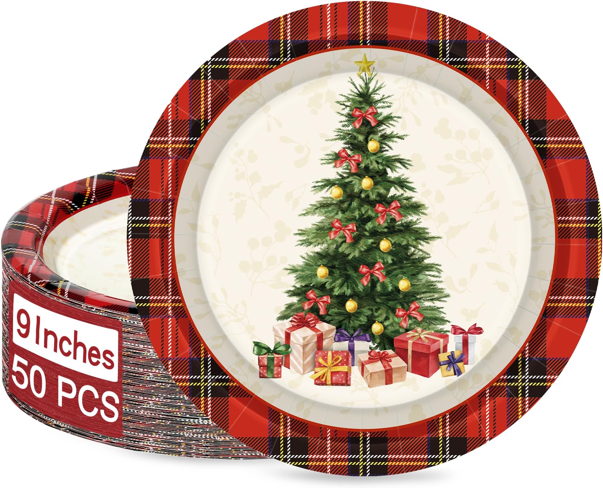 Amazon.com: Dereinwo 50 Count Christmas Oval Buffalo Plaid Paper Plates ...