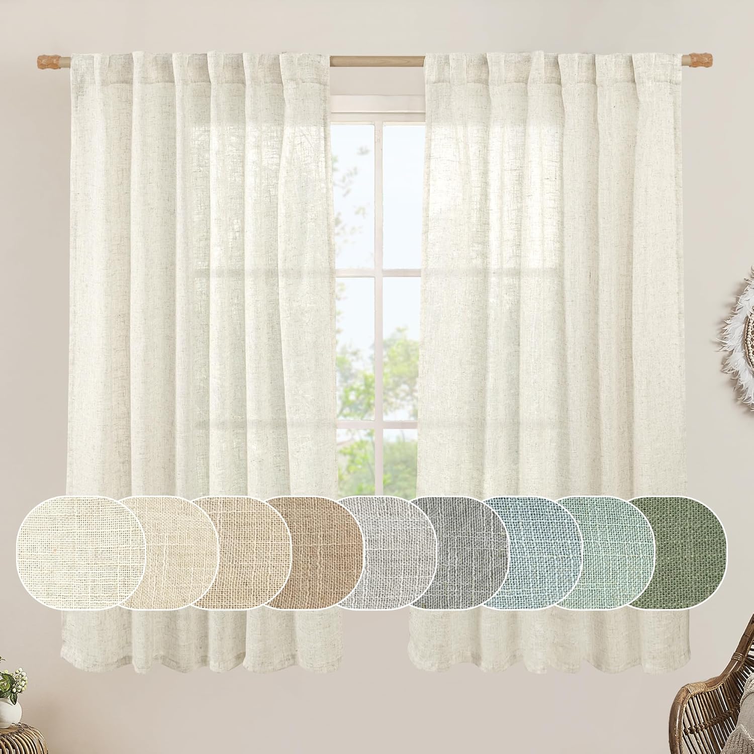 Amazon.com: LAMIT Semi Sheer Linen Window Curtains 63 Inch Length ...