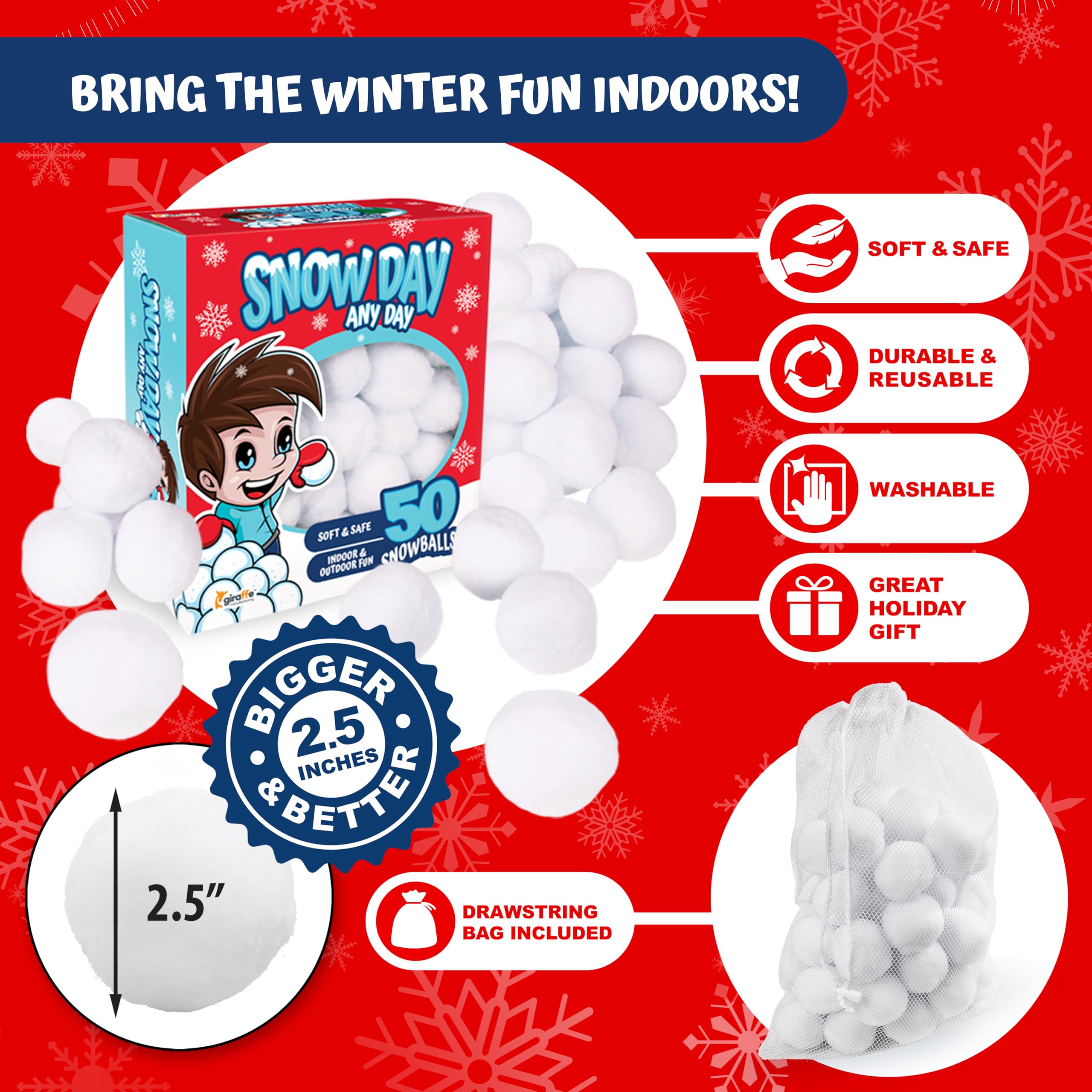 Snapklik.com : Giraffe 50 Pack Jumbo Fun Fake Snowball For Kids 2.5 ...