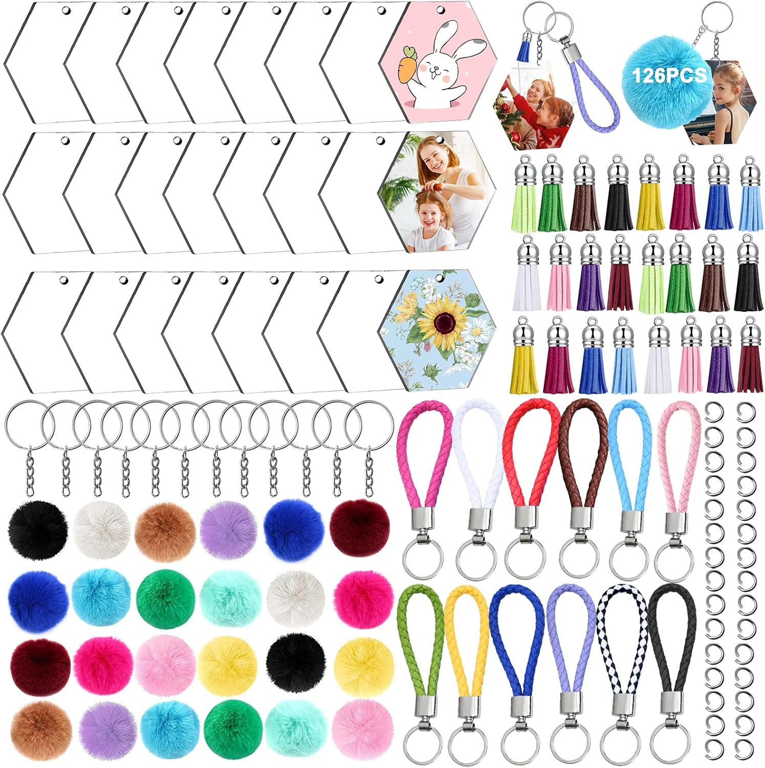 Amazon.com: AUHOKY 126Pcs Acrylic Keychain Blanks with Tassels Kit Bulk ...