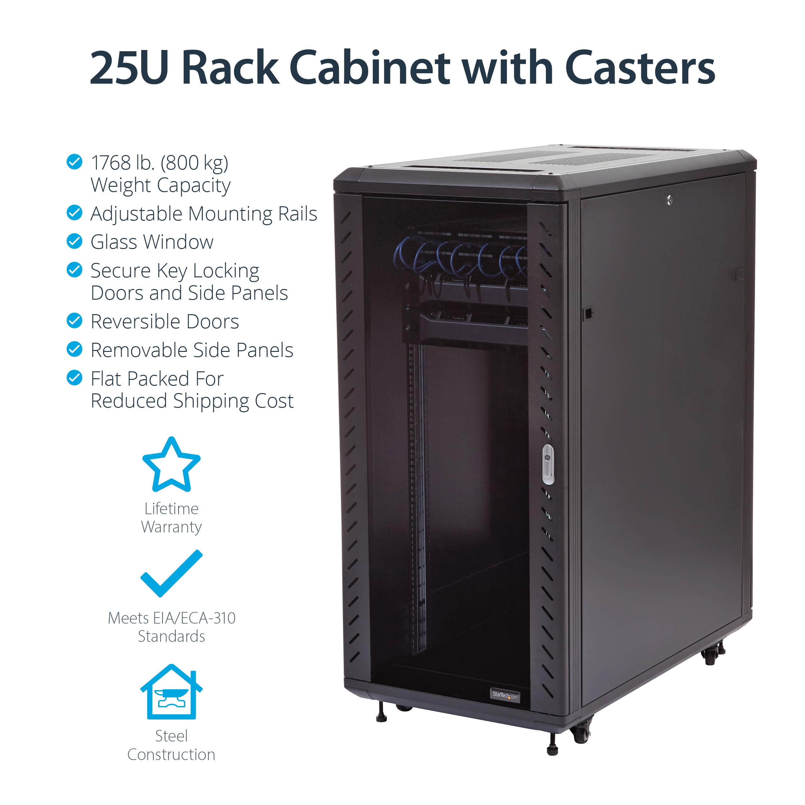 StarTech.com 25U Network Server Rack Cabinet on Wheels for 19" Data, IT ...