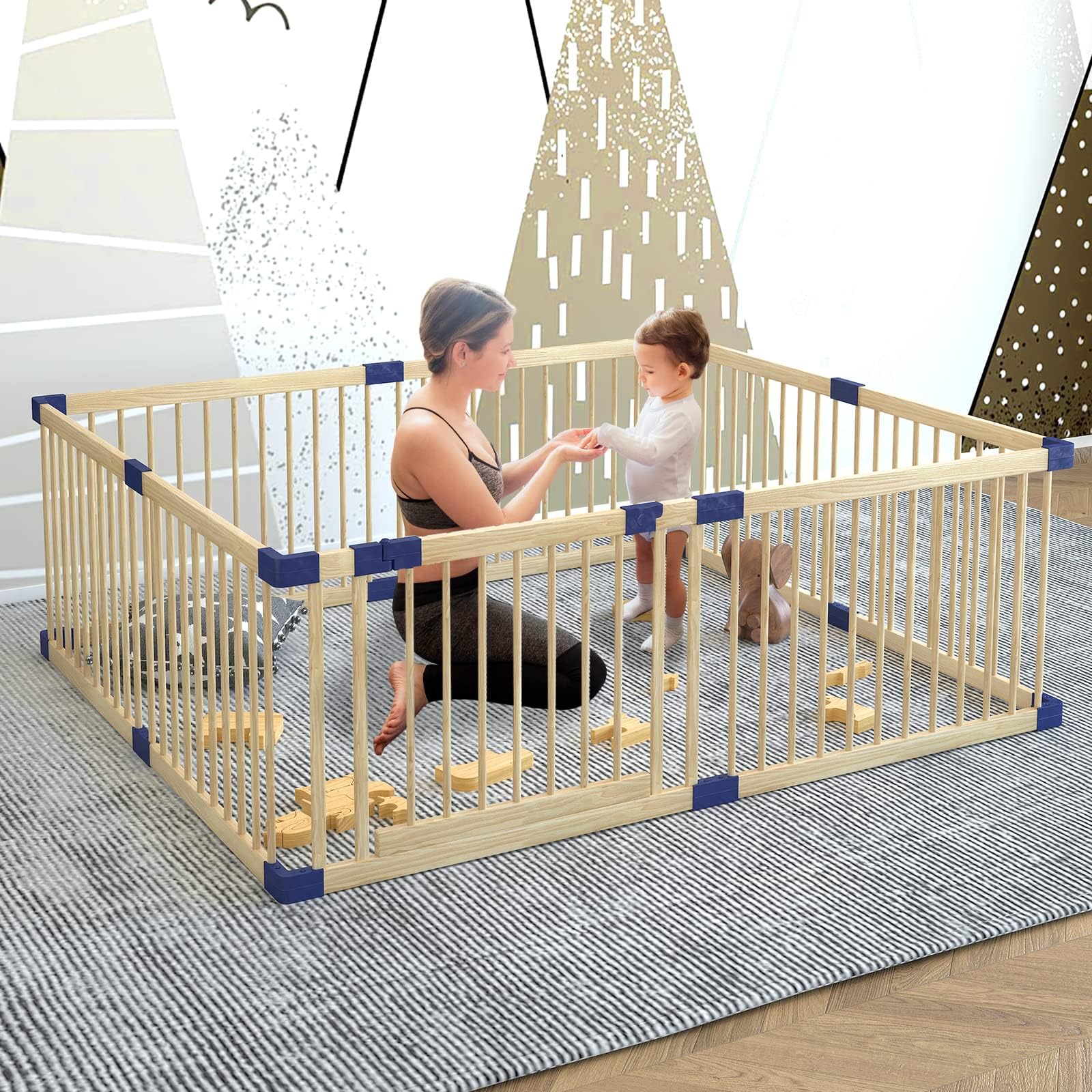 Amazon.com: KIDSY neutral wood playpen for babies and toddlers, dog or ...