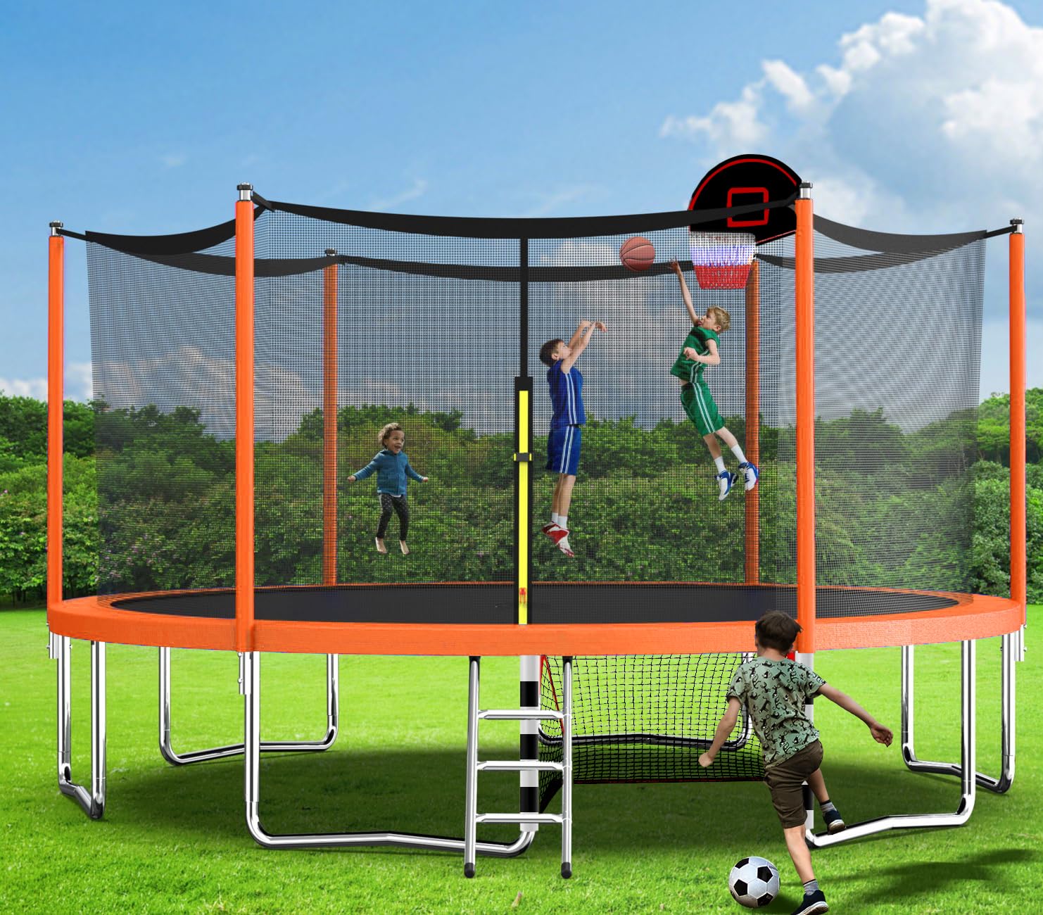 Evedy 16FT Trampoline Set with Swing, Slide, Basketball Hoop,Sports ...