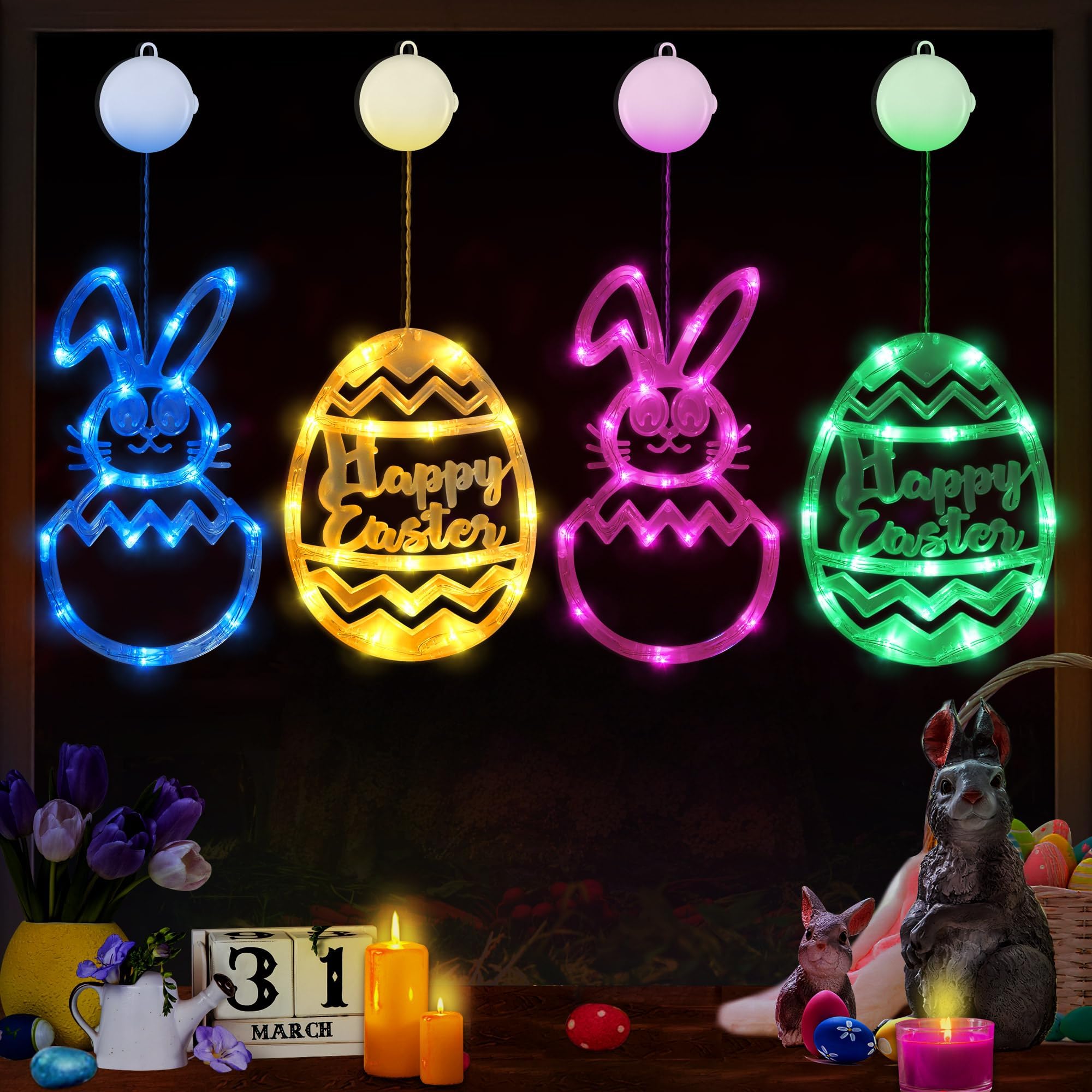 Amazon.com: Easter Bunny Window Decoration Indoor Outdoor Use Happy ...