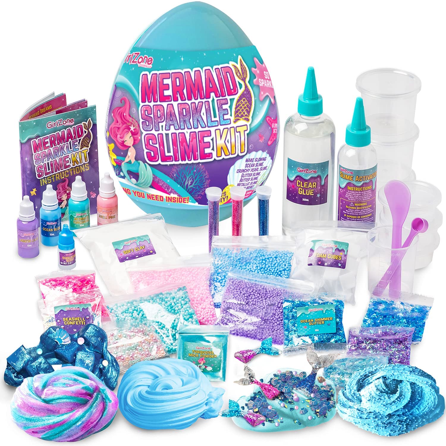 GirlZone Egg Surprise Mermaid Sparkle Slime Kit for Girls, Measures 9.5 ...
