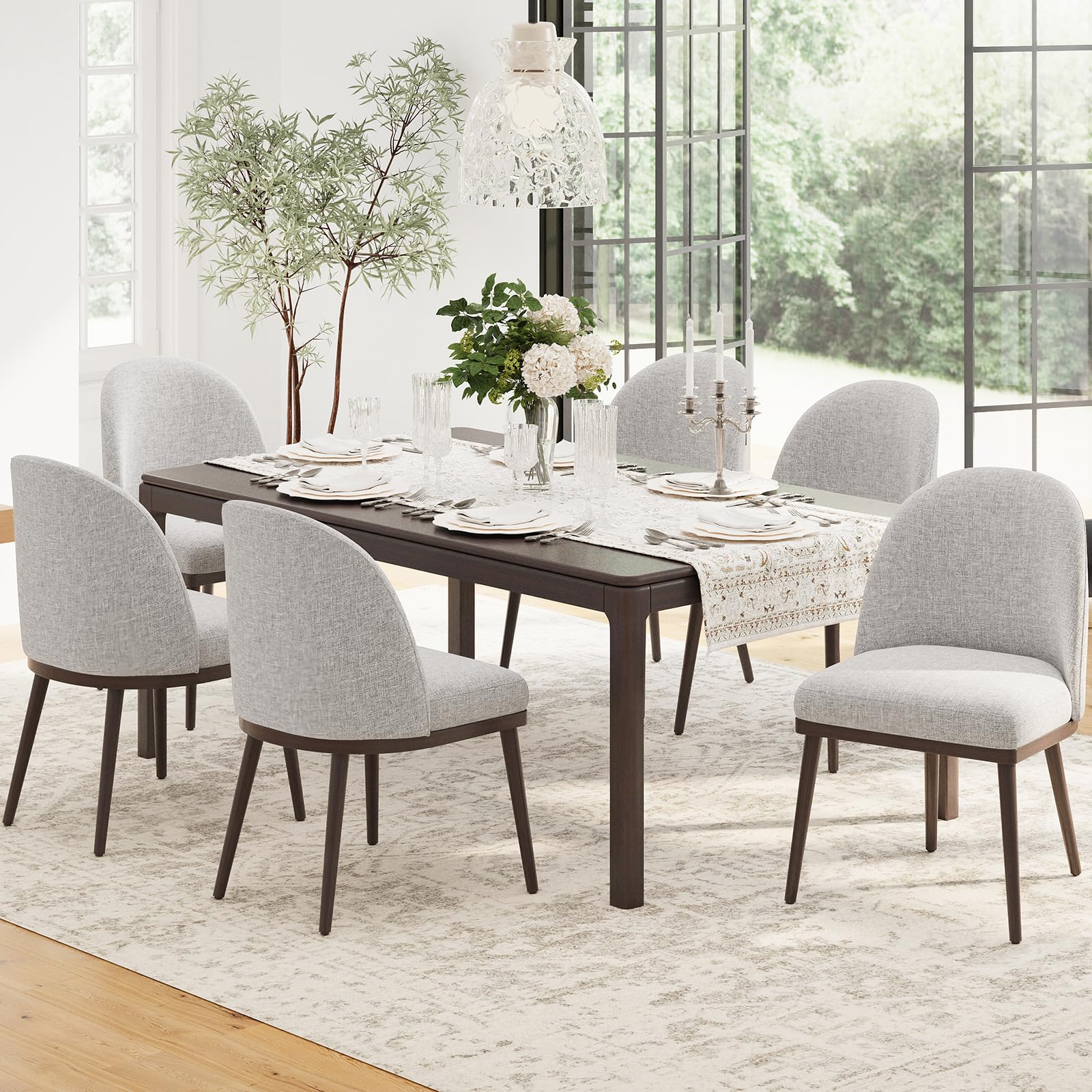 Amazon.com - COLAMY Upholstered Dining Chairs Set of 6, Wooden Dining ...