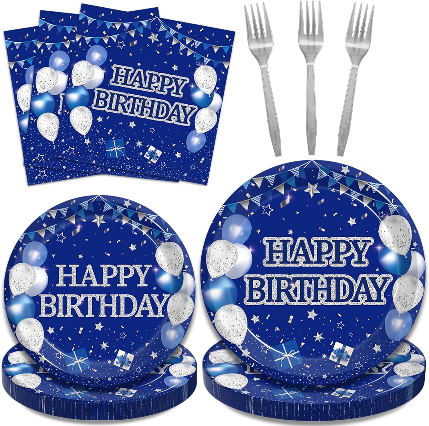 Amazon.com: Kepeel 96Pcs Blue Birthday Party Tableware Set, Navy Blue ...