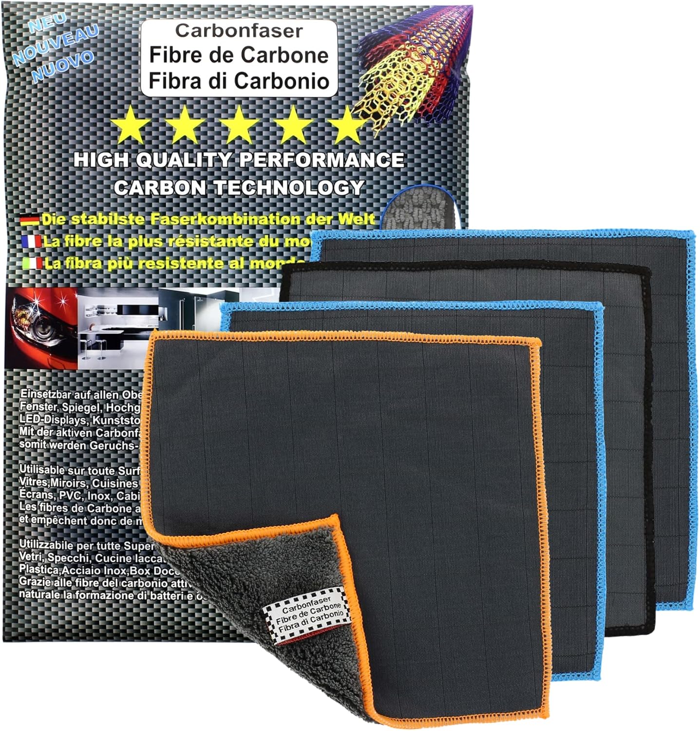 DSproducts® Lot de 4 Lingettes Microfibres de Carbone réutilisable ...