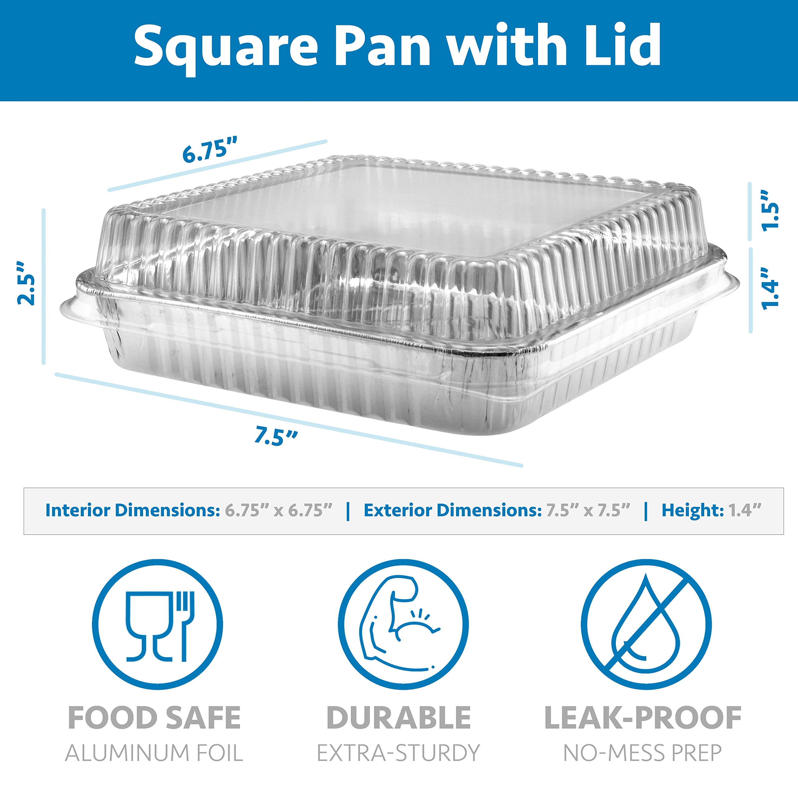 NYHI 50-Pack Heavy Duty Square Disposable Aluminum Oblong Tin Foil Pans ...