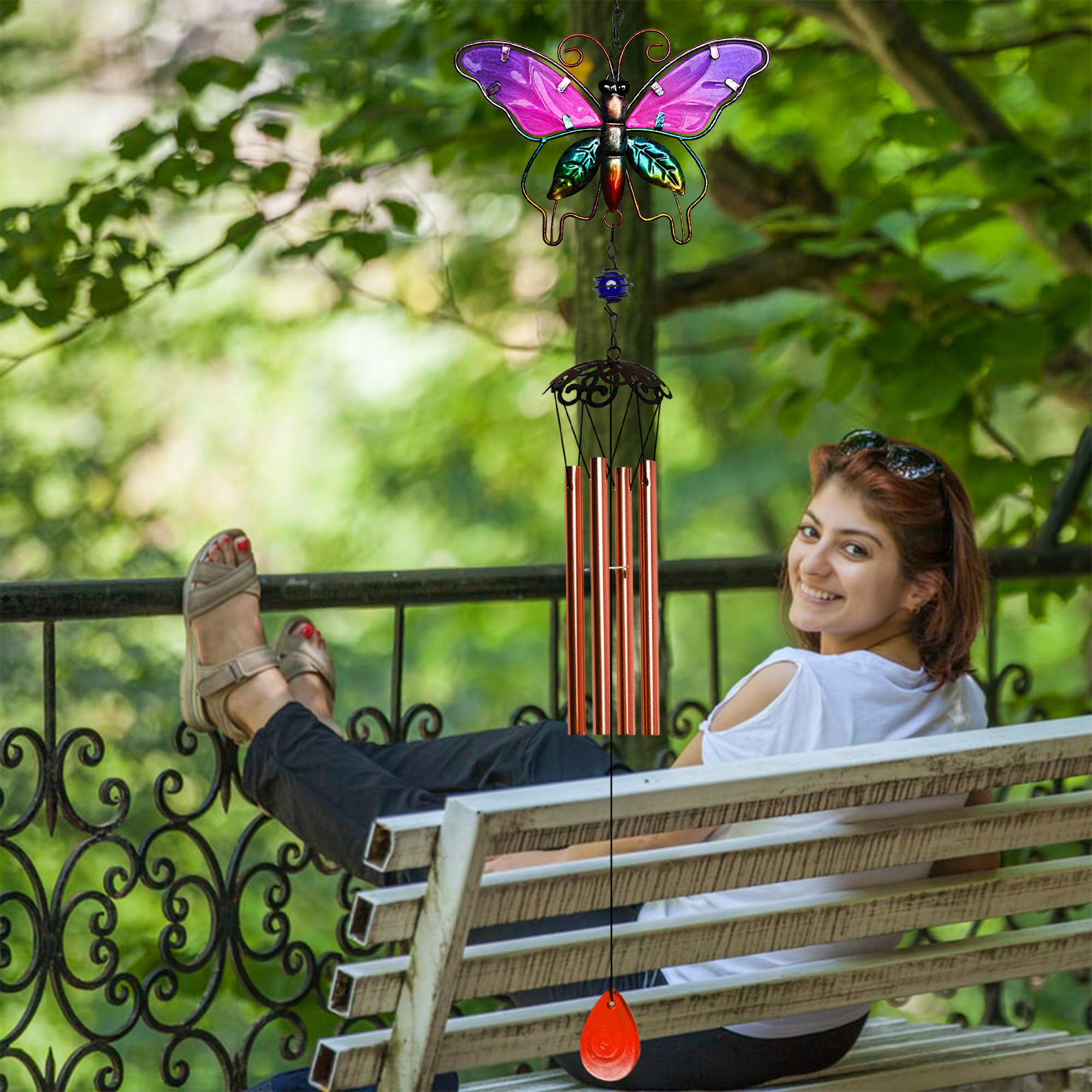 Snapklik.com : Butterfly Wind Chimes Indoor Outdoor 31" Metal Glass ...