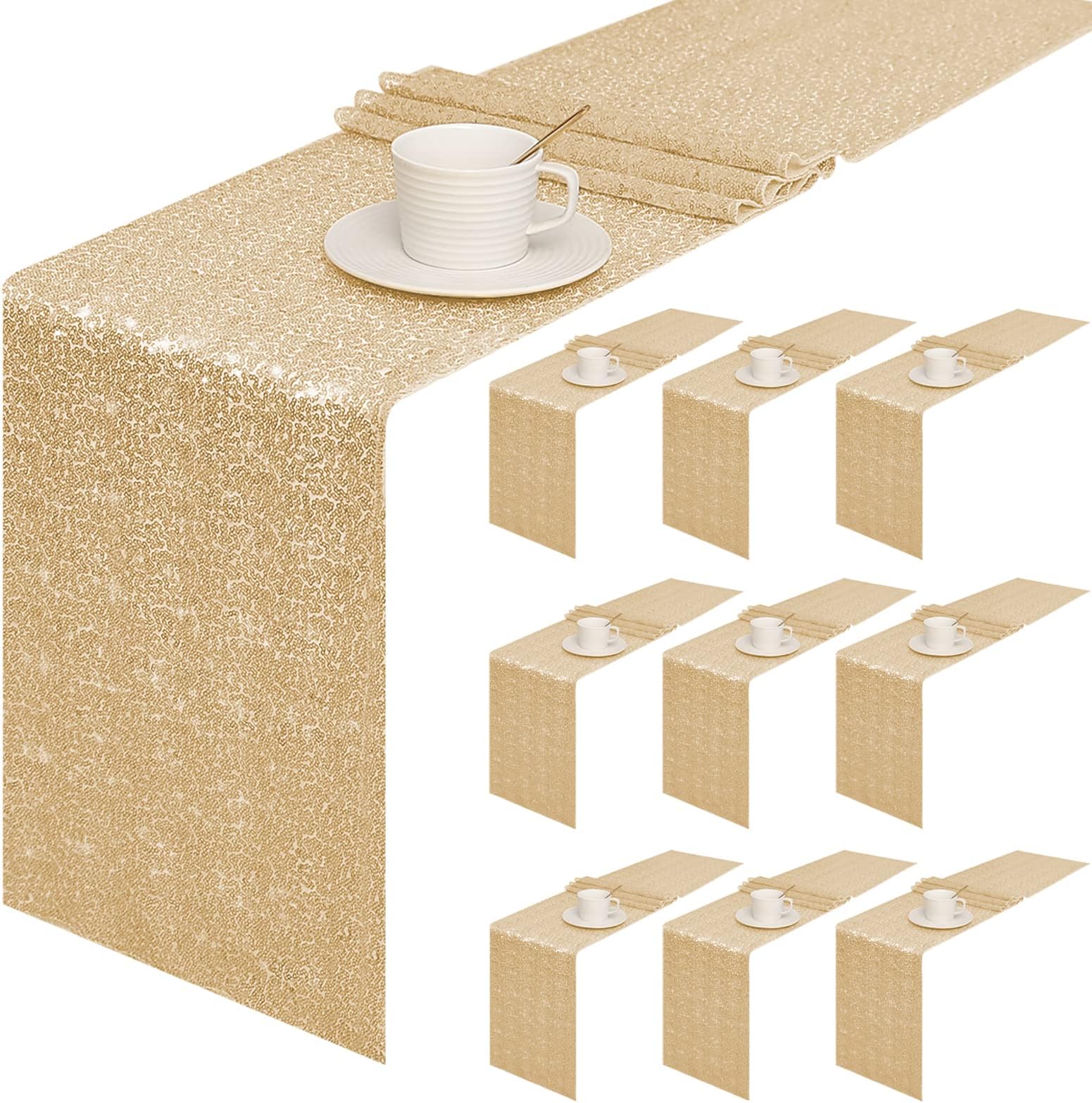 Amazon.com: 12 Pack Plastic Table Runner 14 X 108 inch Champagne Long ...