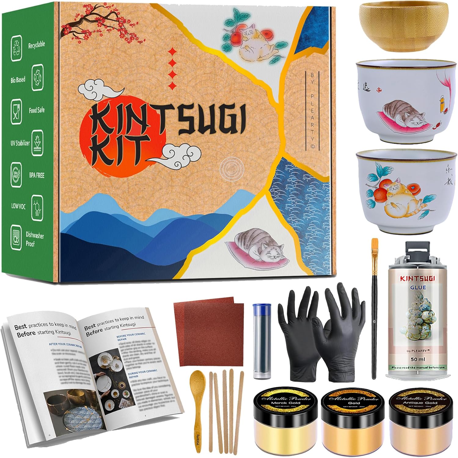 Amazon.com: Bio Kintsugi Repair Kit Gold Food Safe with 2 Ceramic Cups ...