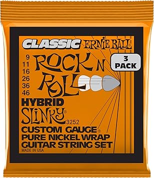Amazon.com: Ernie Ball Hybrid Slinky Classic Pure Nickel Electric Guitar Strings 3-pack, 9-46 ...