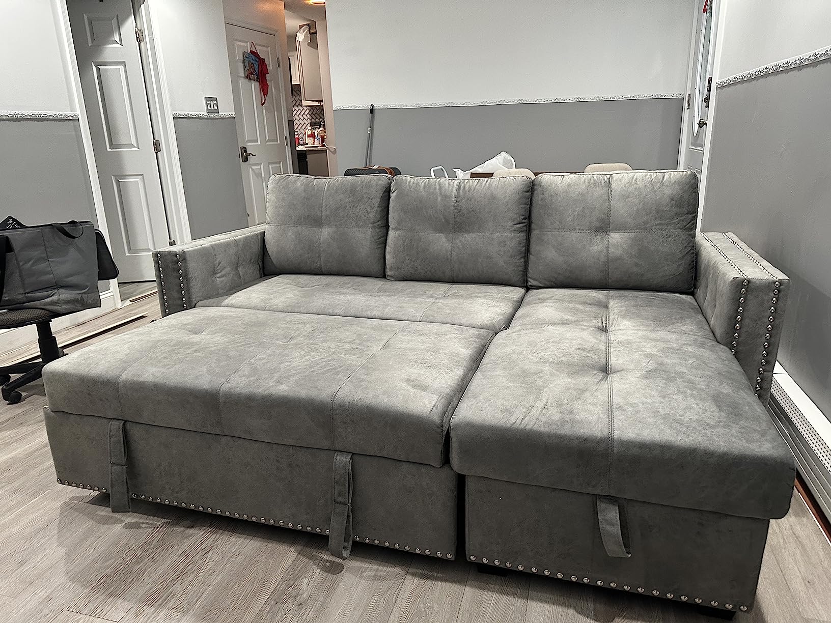 $70/mo - Finance Morden Fort Velvet Reversible Sleeper Sectional Sofa L ...