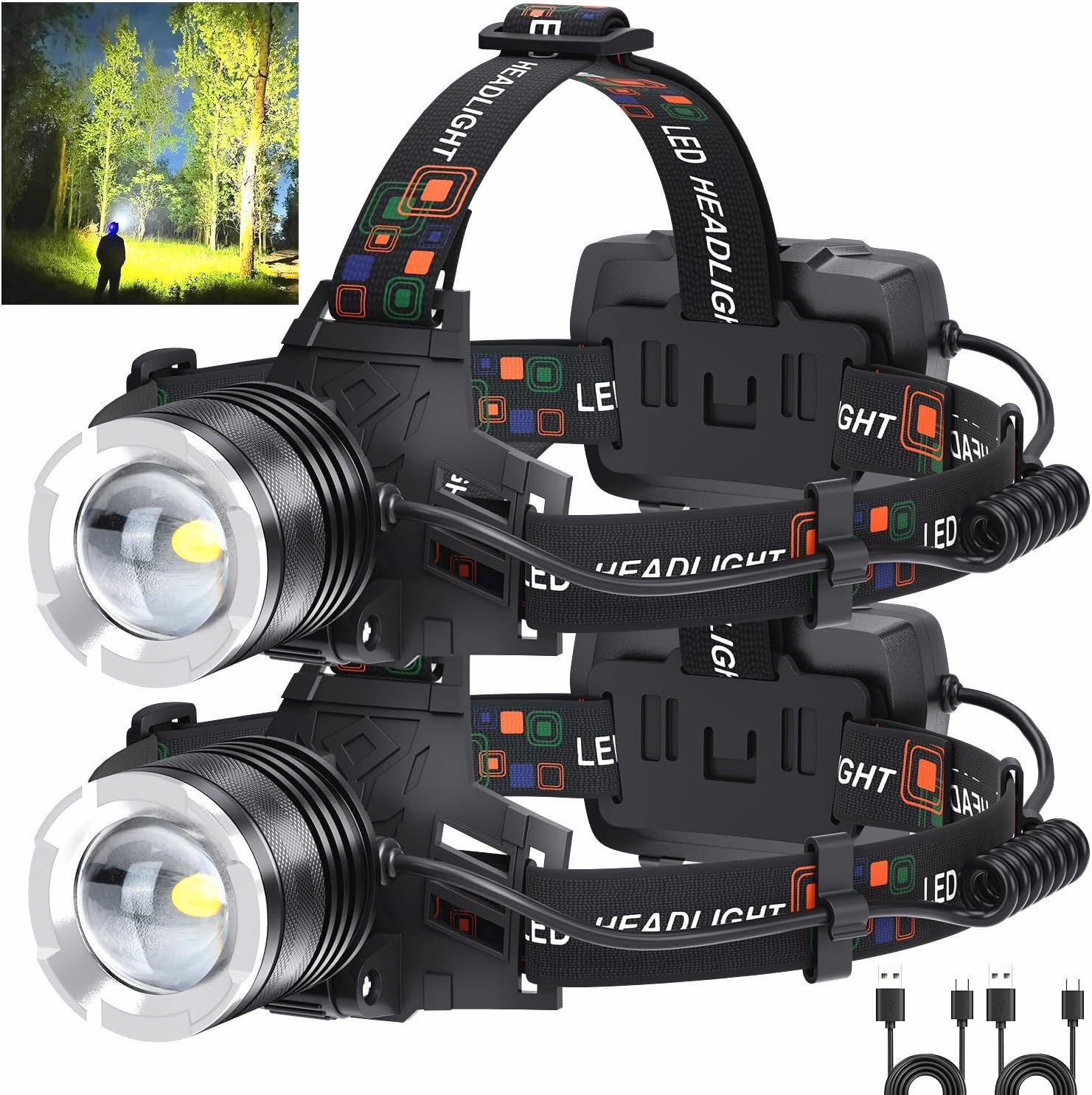 Amazon.com: LED Rechargeable Headlamp 2 Pack, 990000 Lumens Head Lamps ...