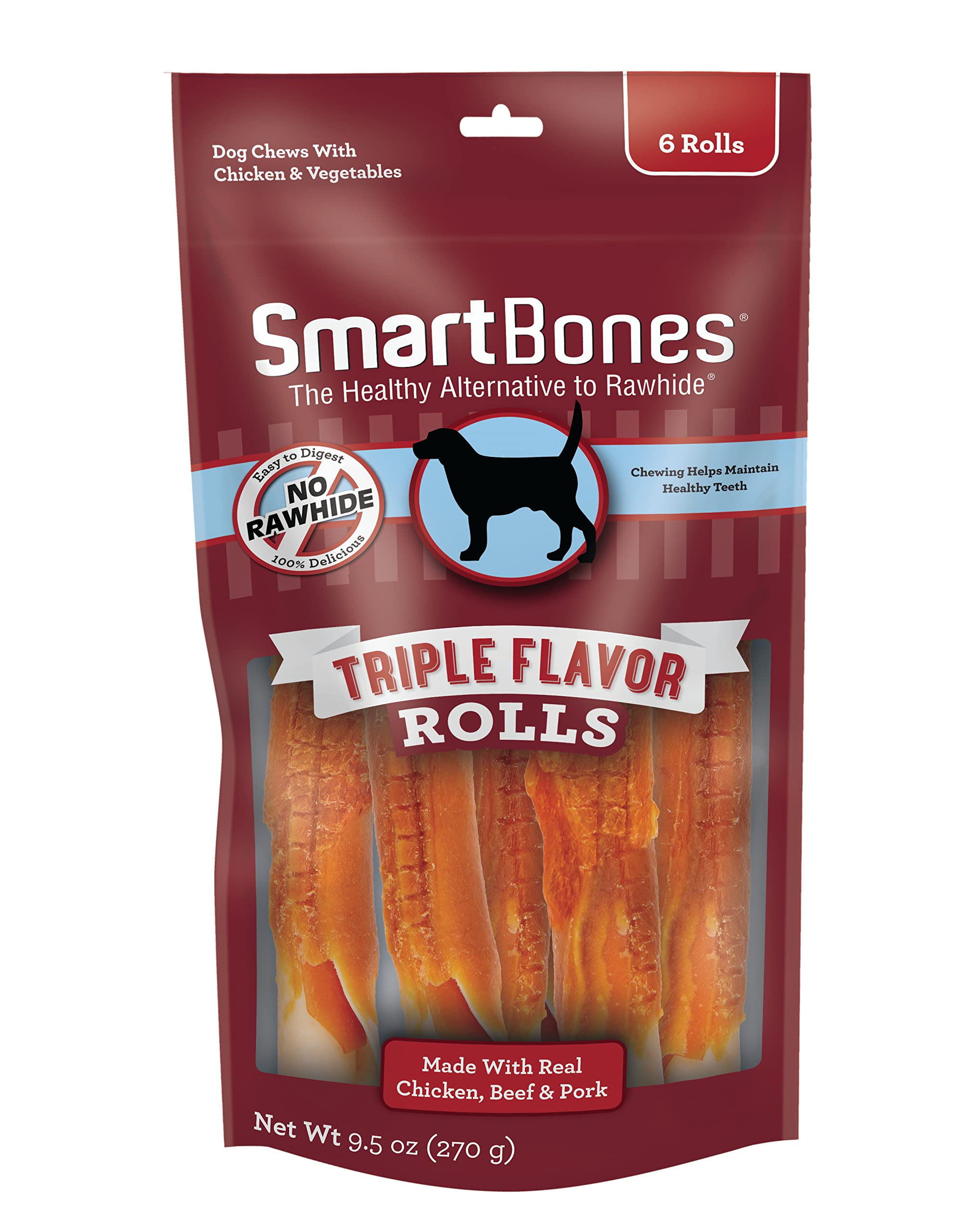 Amazon.com : SmartBones Triple Flavor Rolls 6 Count, Rawhide-Free Chews ...