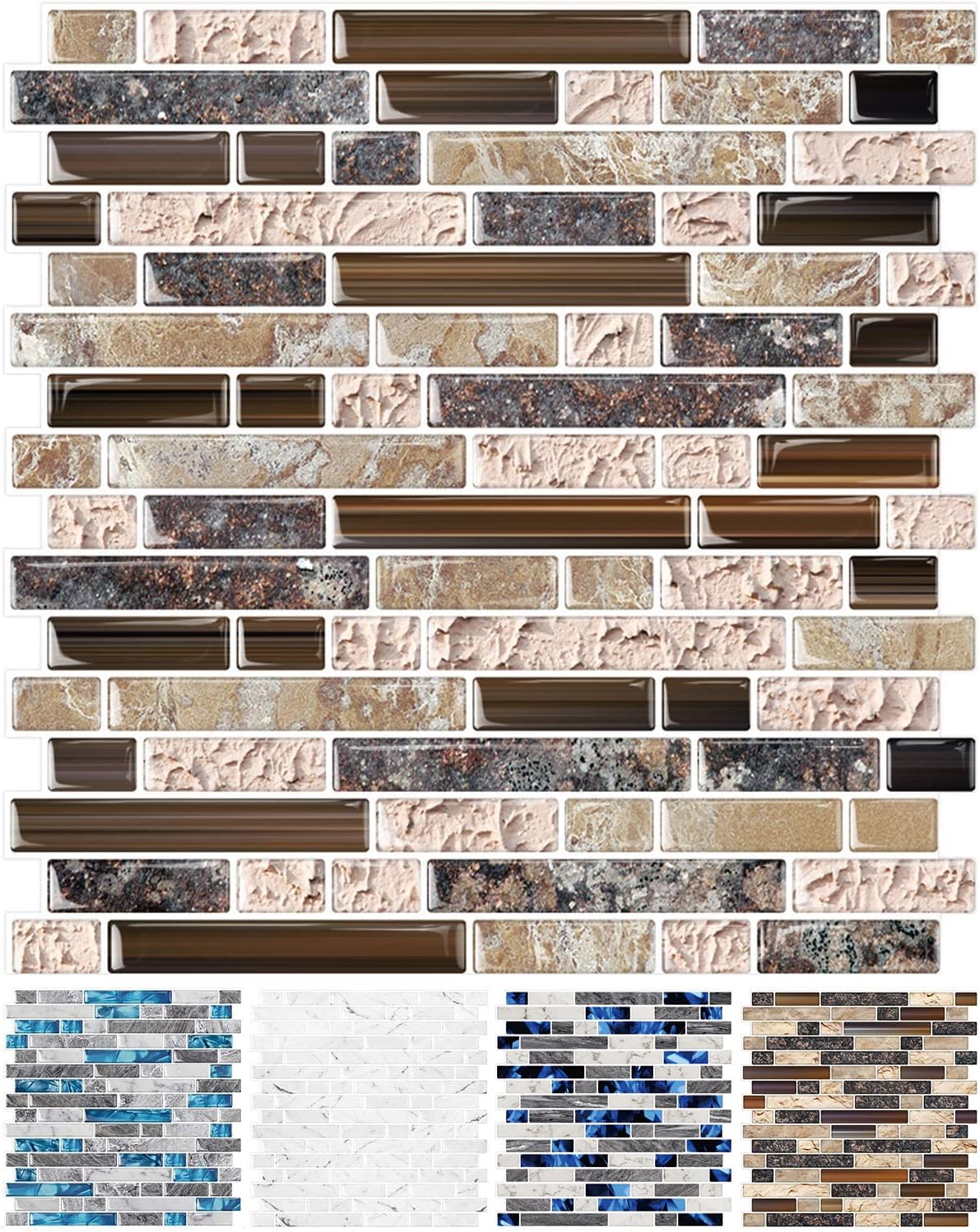 Amazon.com: Tack Tile Peel & Stick Vinyl Backsplash Thick Mosaic Brown ...