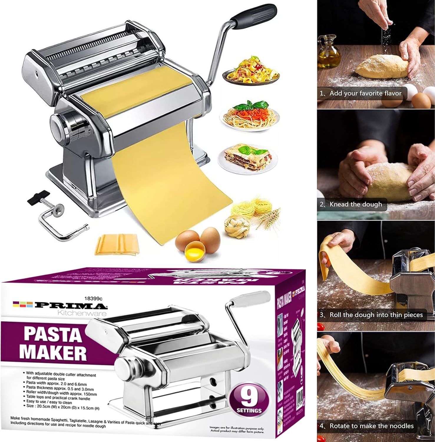 9 Settings Professional Pasta Maker Stainless Steel Kitchen Tools ...