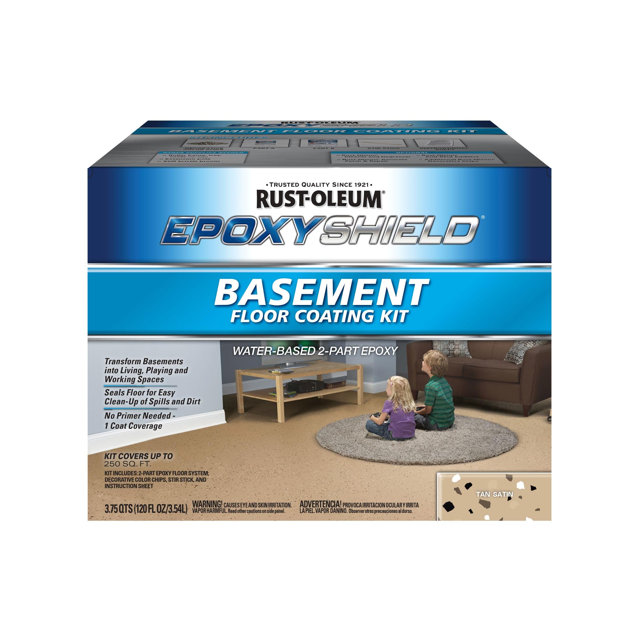 Rust-Oleum 391281 EpoxyShield Basement Floor Coating Kit, Gallon, Tan ...