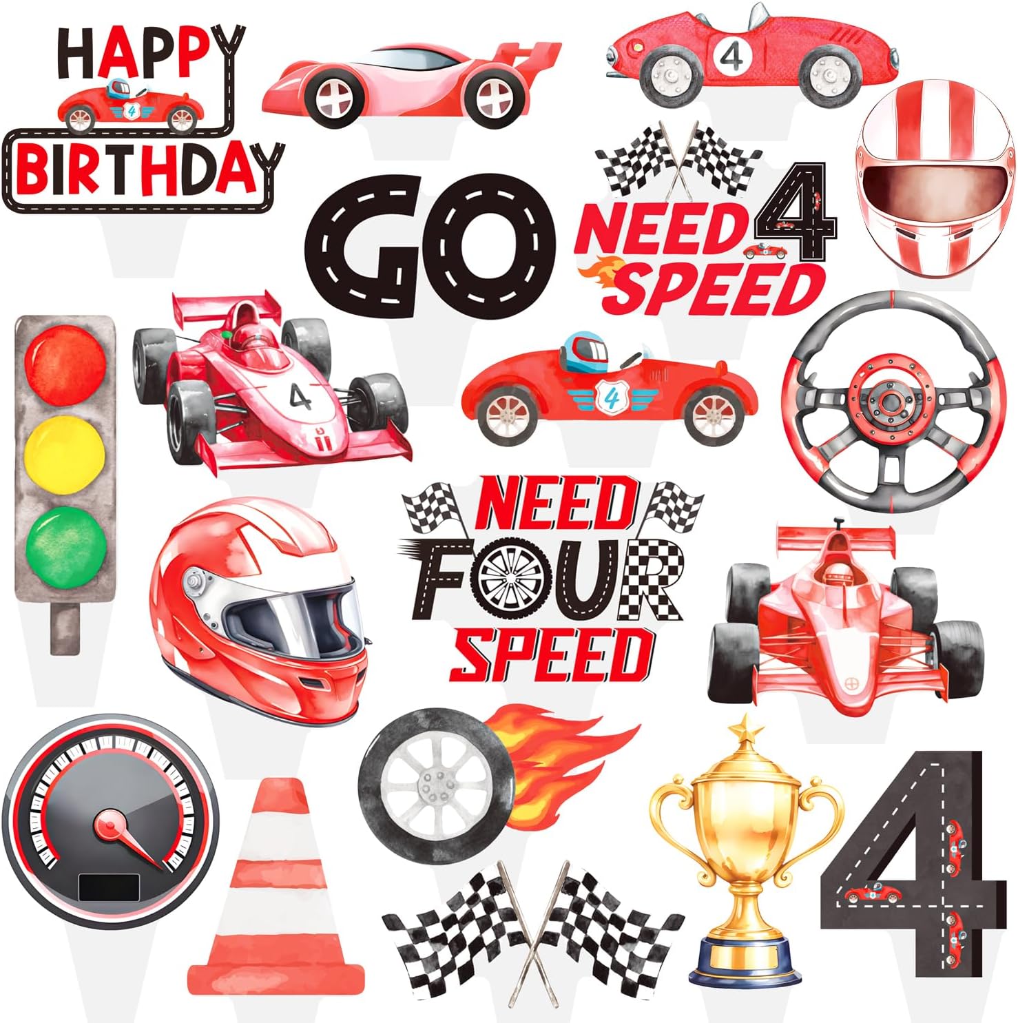 Amazon.com: Race Car 4 Years Old Cupcake Toppers 48Pcs Racing Car ...