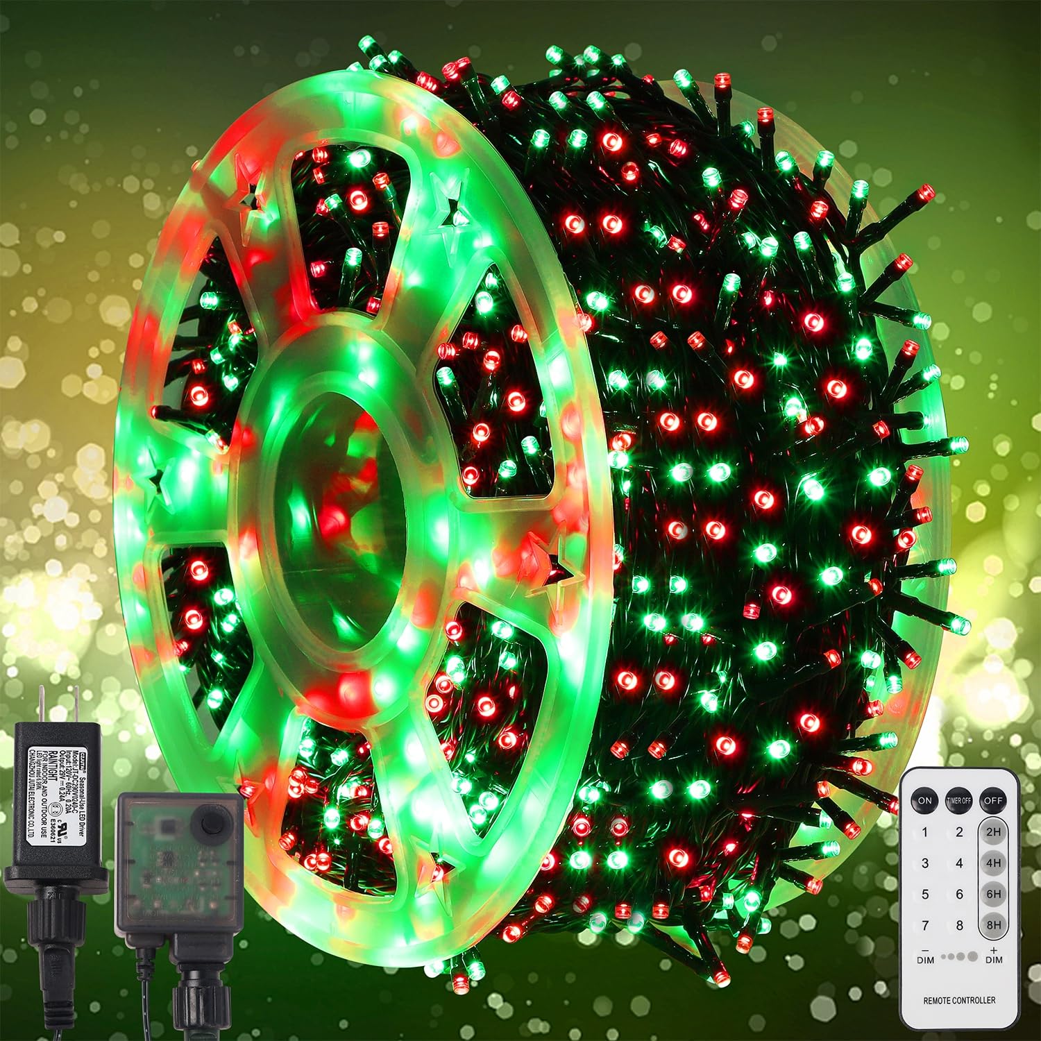 WATERGLIDE 1000 LED Christmas String Lights, 328 FT Green Wire LED ...