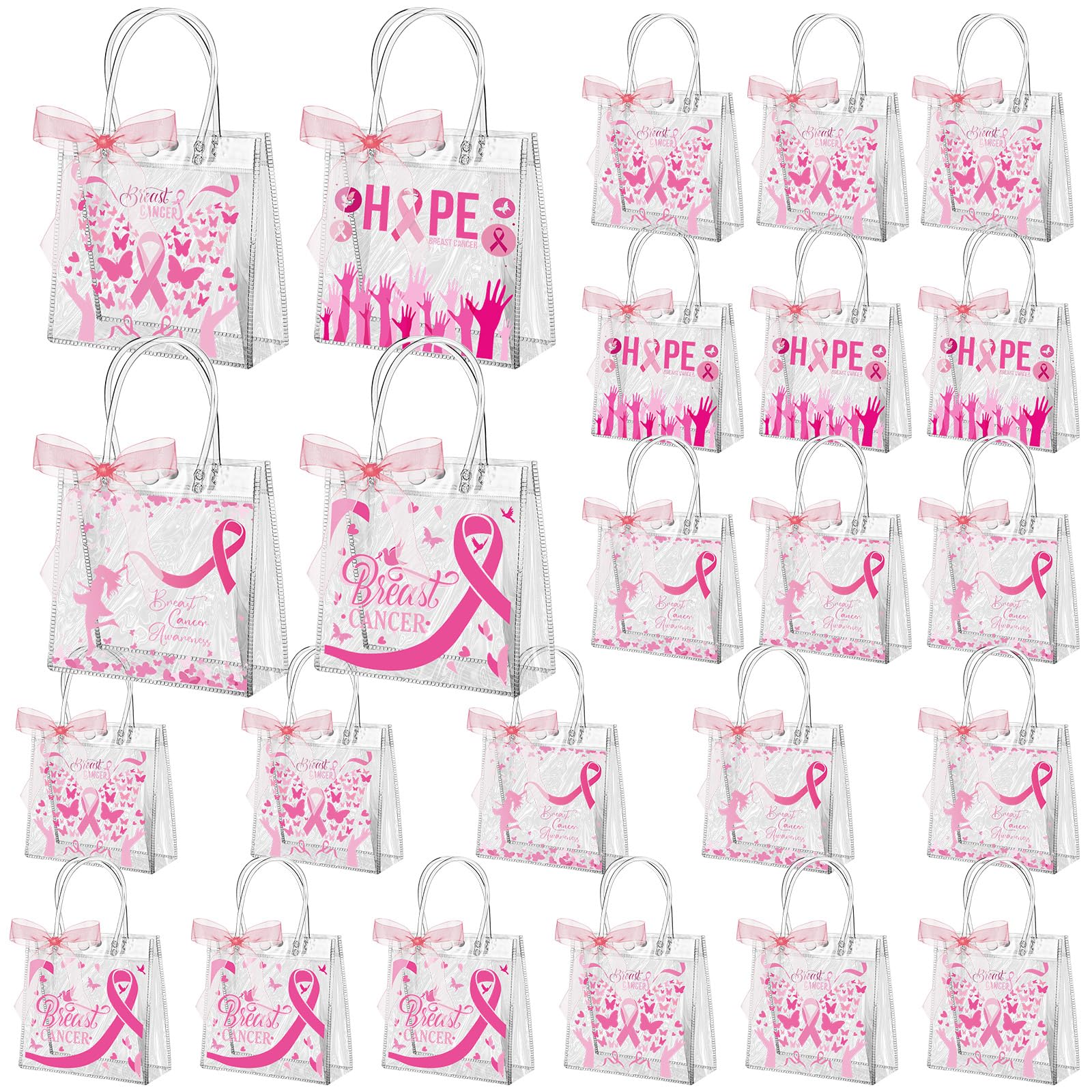 Abbylike 24 Pcs Breast Cancer Awareness Gift Bags with Handles Clear ...
