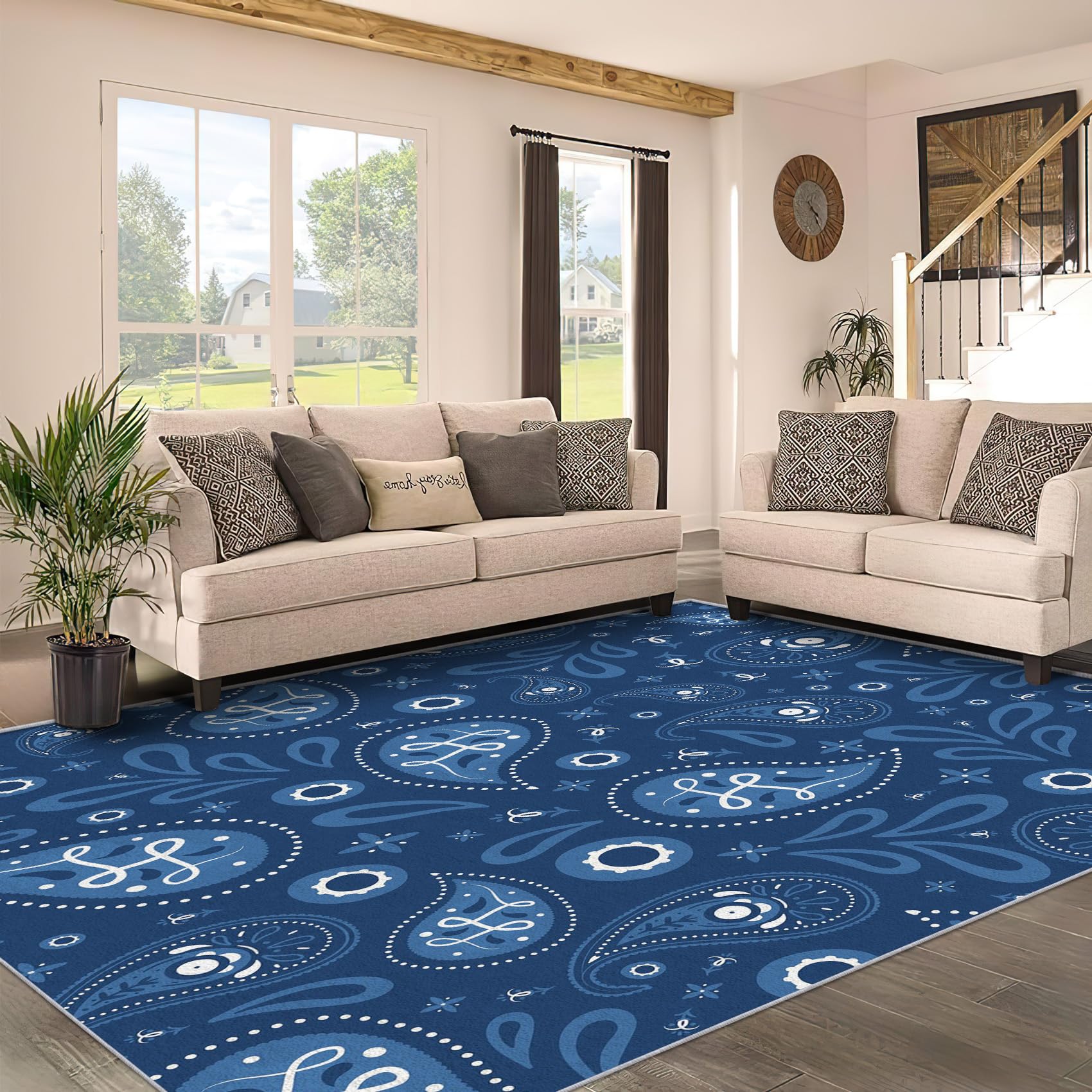 Rustic Living Rooms Blue Paisley
