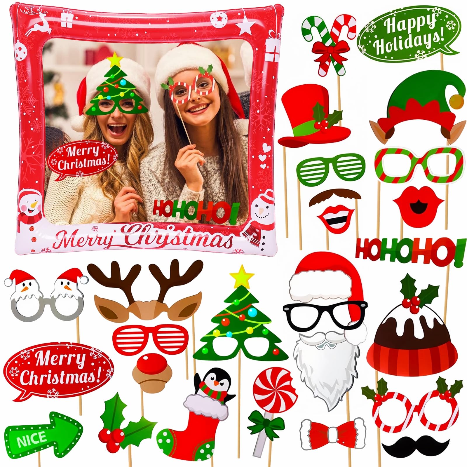 Amazon.com: Christmas Photo Booth Props Kit, 32PCS Photo Booth Props ...