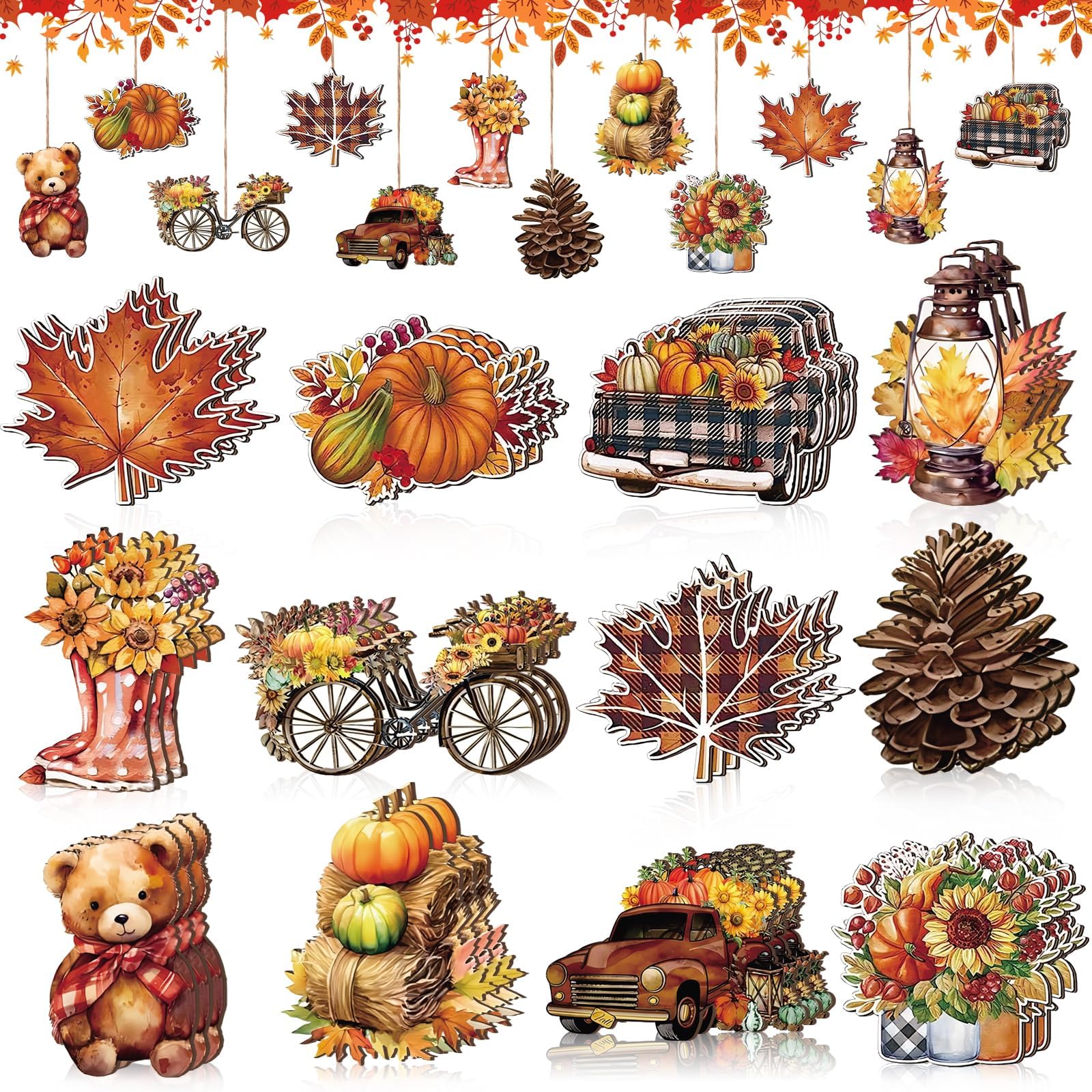 Amazon.com: Sintuff 36 Pieces Thanksgiving Tree Ornaments Wooden ...