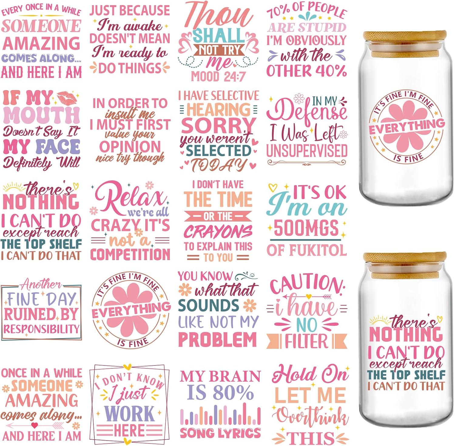 Amazon.com: Funny UV DTF Cup Wraps - 20 Sheets Pink Fun Uvdtf Tumbler ...
