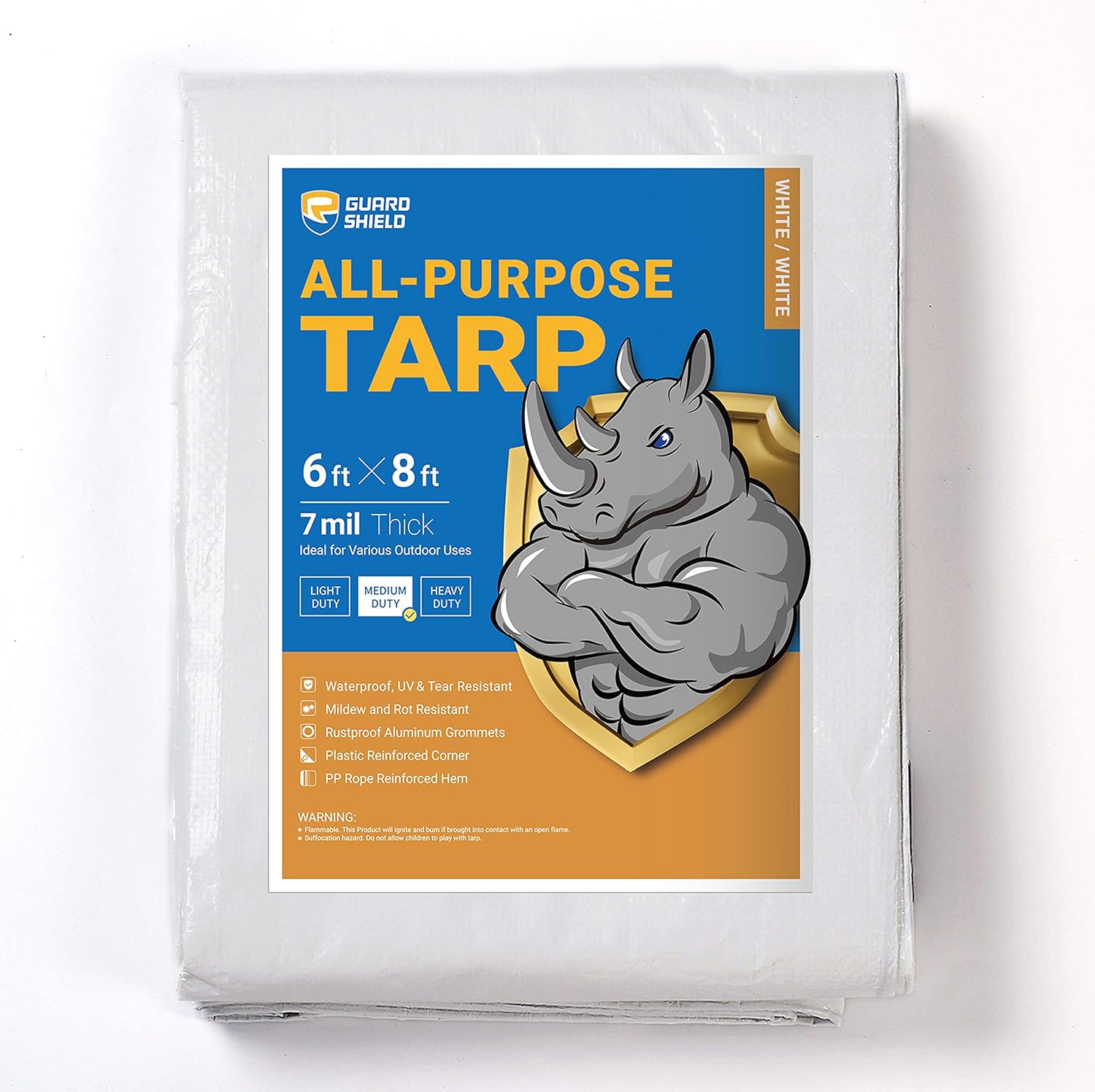 GUARD SHIELD White Tarp Waterproof 6x8 Feet Medium Duty All Purpose ...