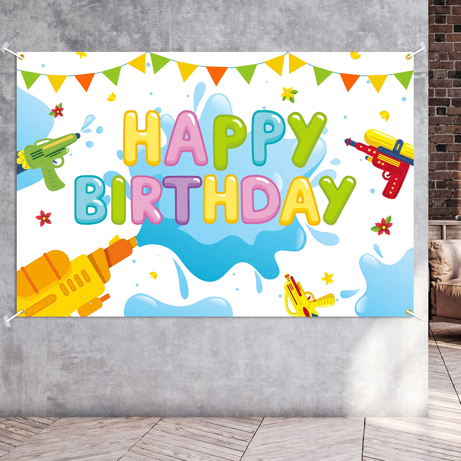 Amazon.com: Water Gun Birthday Backdrop Banner Decor White - Water Gun ...