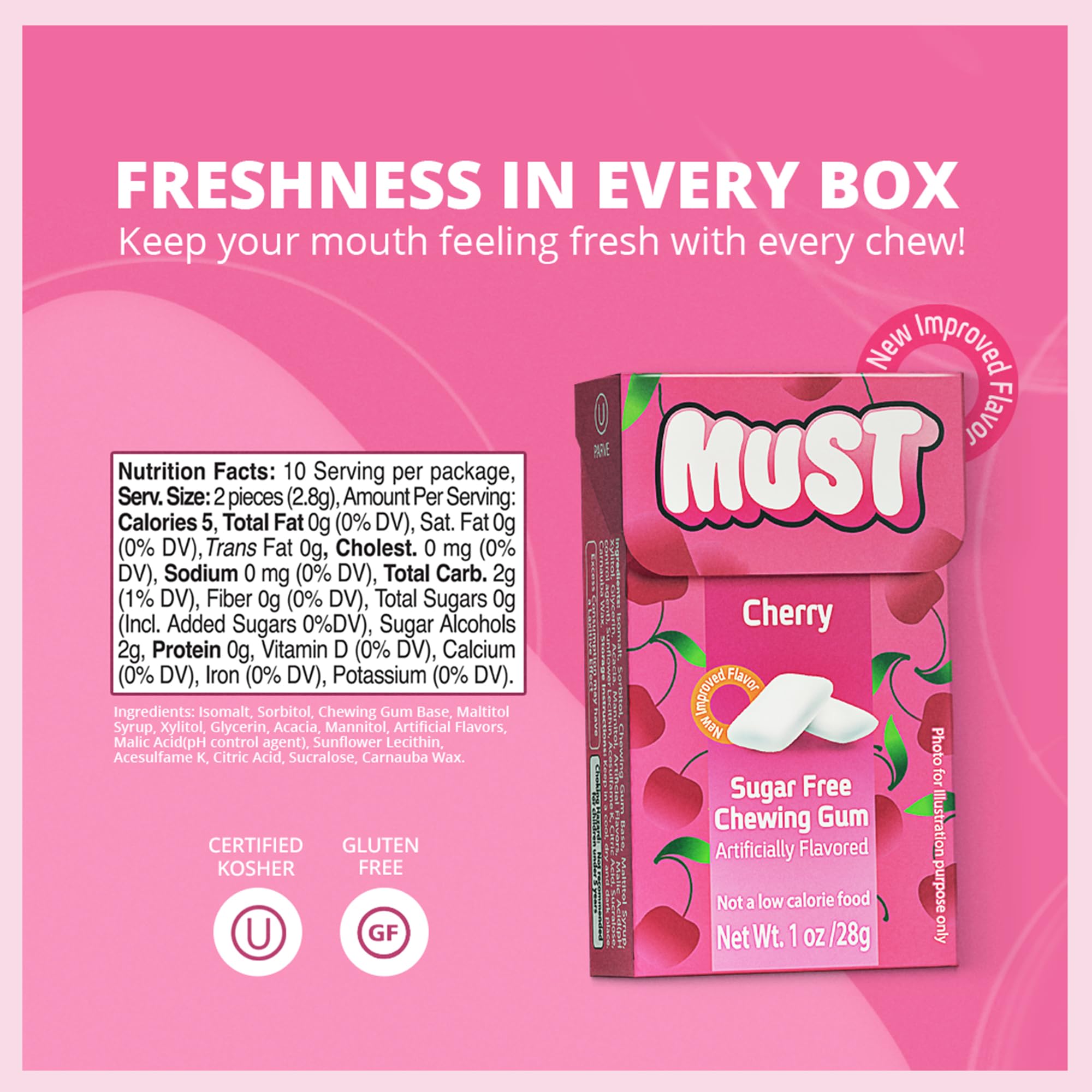 Snapklik.com : Elite Must Sugar Free Gum, Cherry Chewing Gum, 1oz