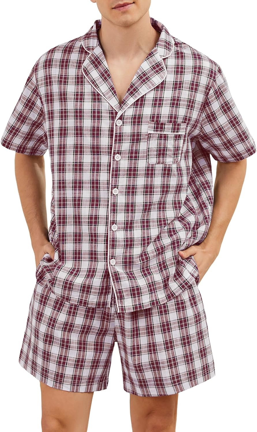 Marvmys Men Summer Pajama Sets for Men Short Sleeve Sleepwear Cotton ...