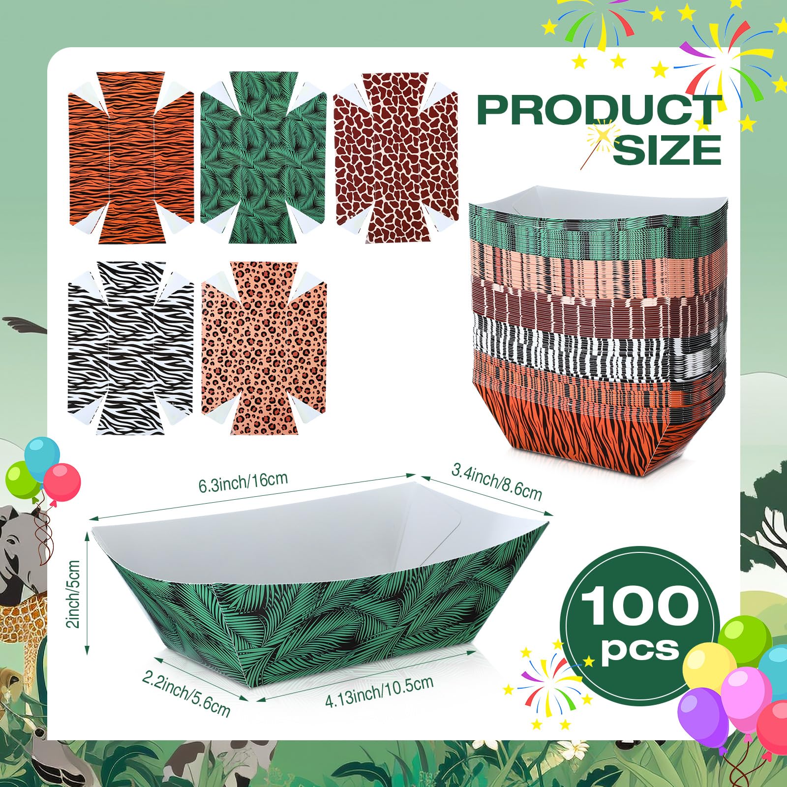 Snapklik.com : Engrowtic Jungle Animal Safari Paper Food Trays 2 Lb ...