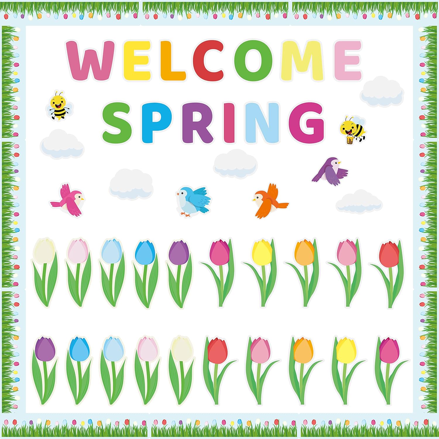 Amazon.com: AsodSway Spring Tulip Flowers Cutouts - 115Pcs Spring Theme ...
