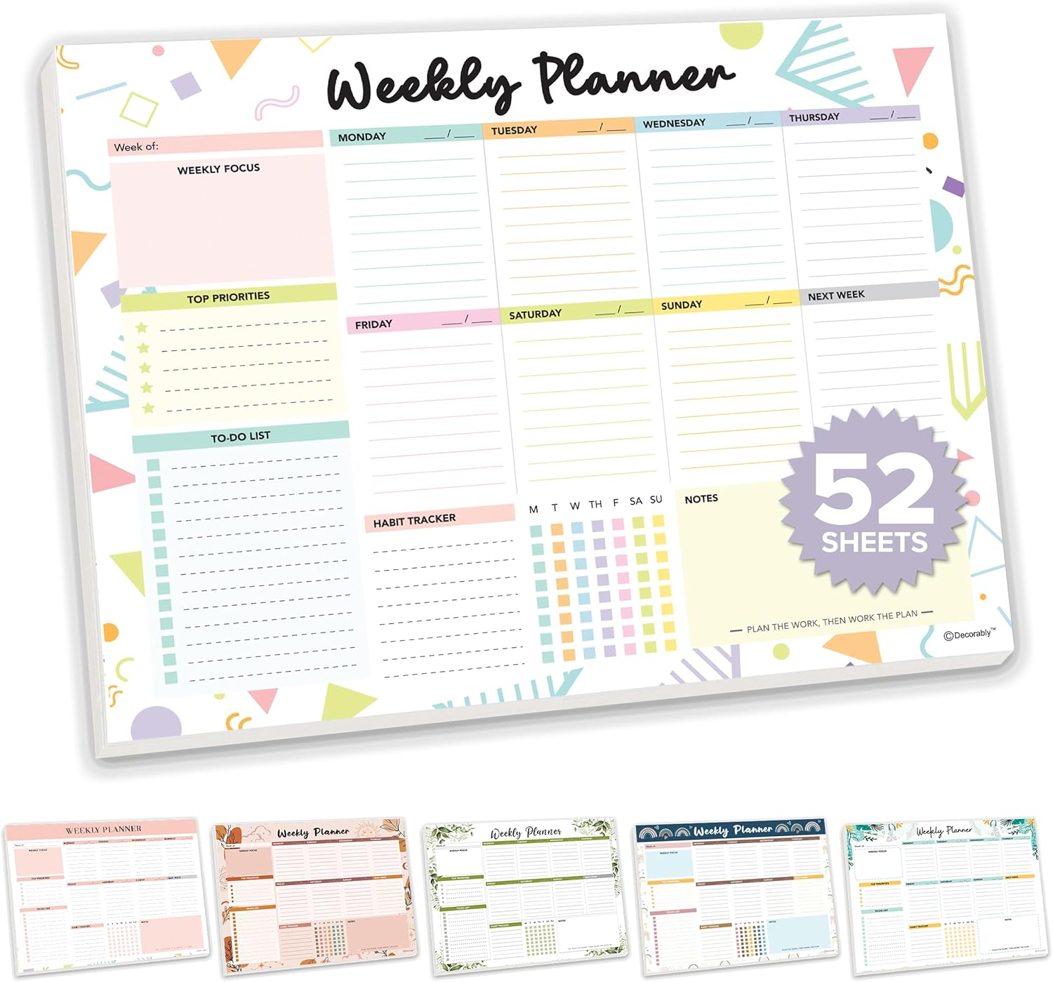 Decorably 52 Sheets Colorful Pastel Undated Weekly To Do List Notepad ...