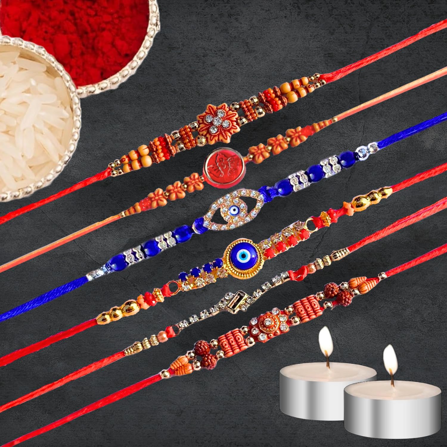 DRYPHON Rudraksha Rakhi for Brother and Bhabhi Set with Wax Tealight ...