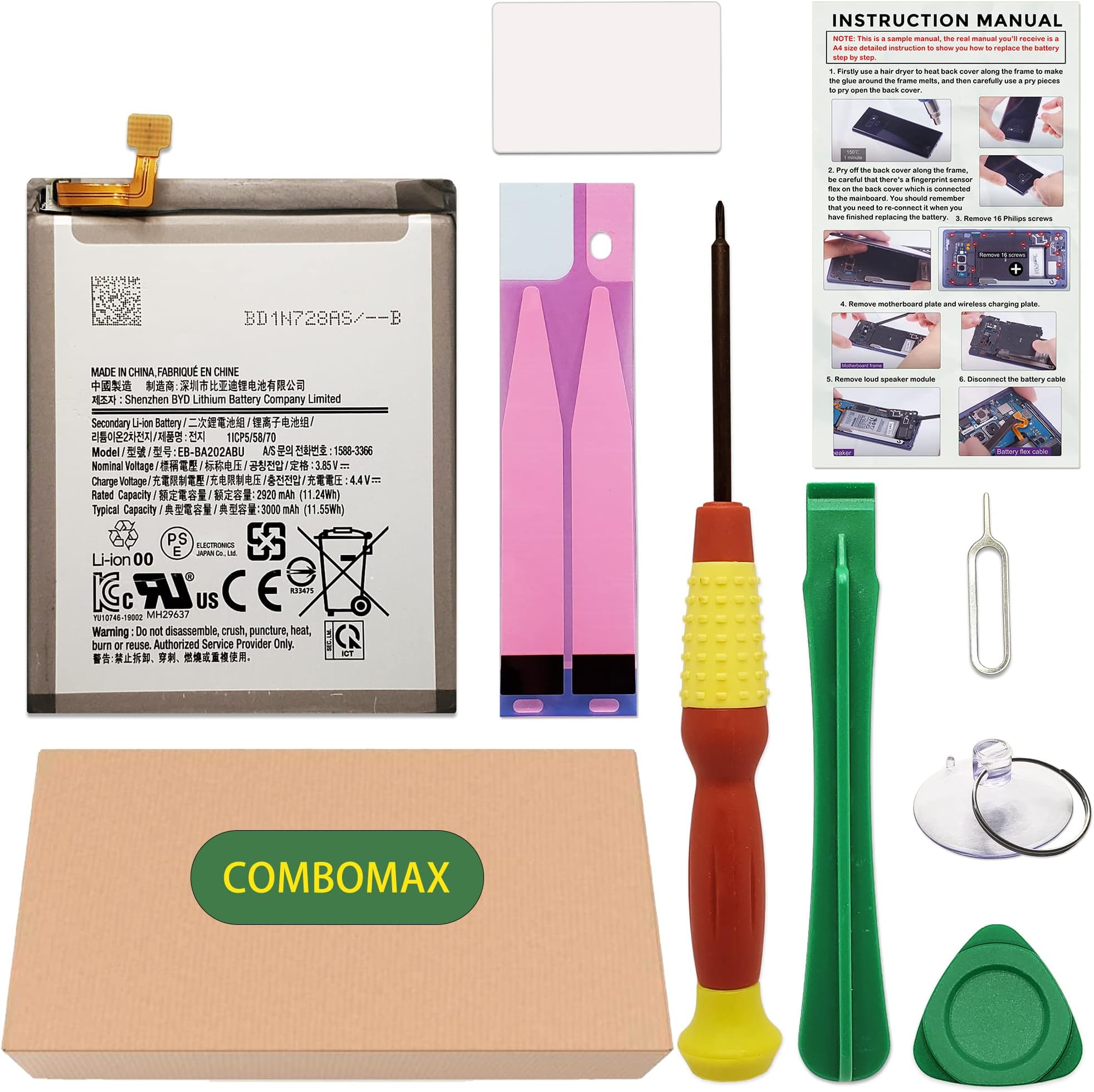 Amazon.com: COMBOMAX for Galaxy A10e A20e Battery Replacement, EB ...